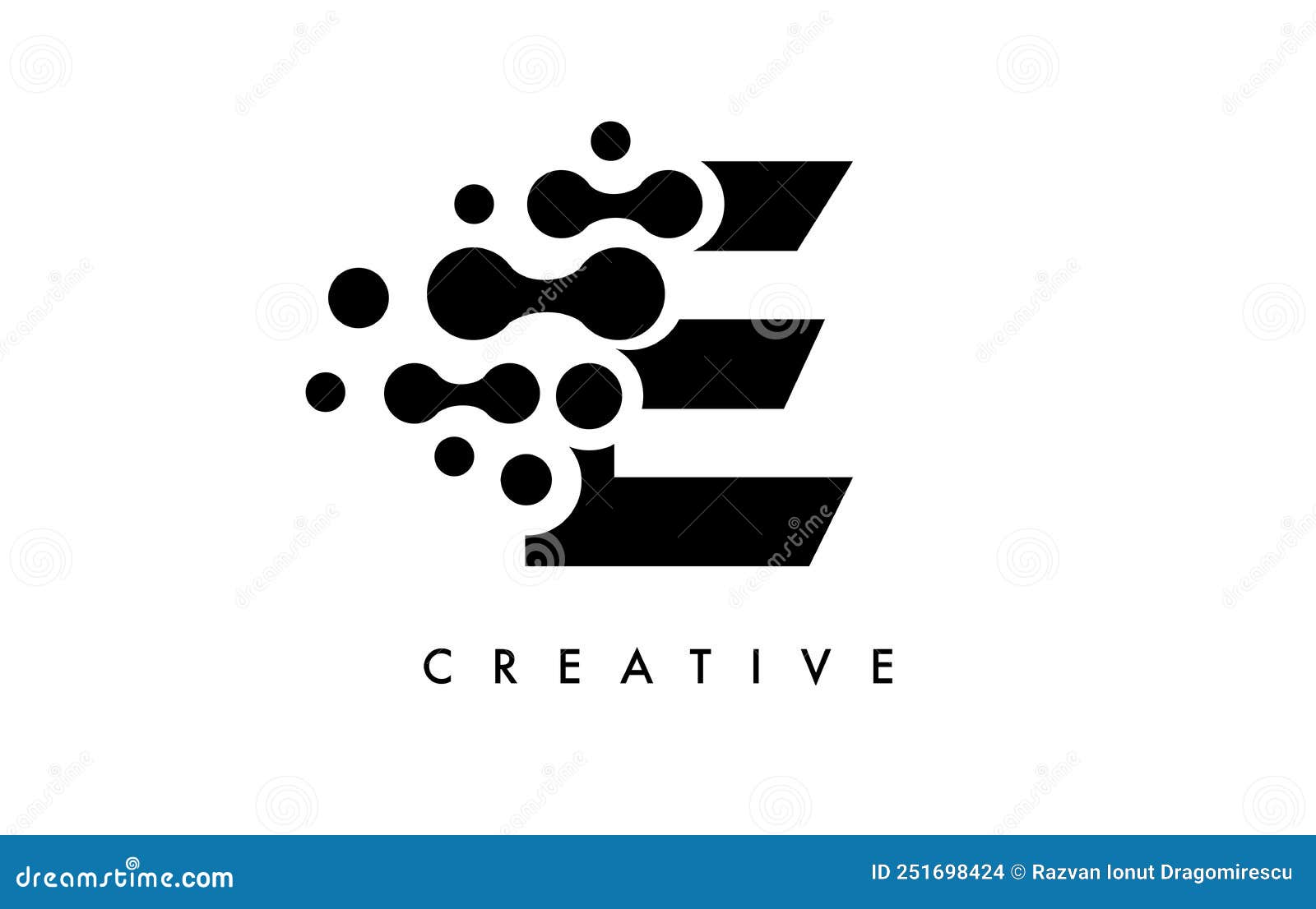 Letter E Dots Logo Design with Black and White Colors on Black ...