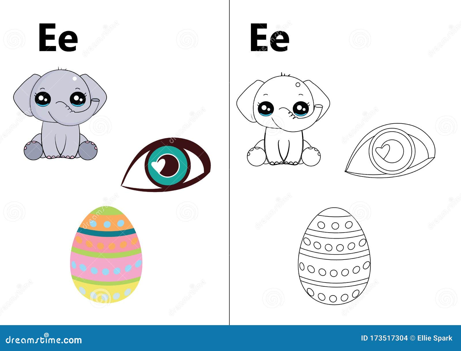 Letter E e worksheet stock vector. Illustration of hhchildren - 173517304