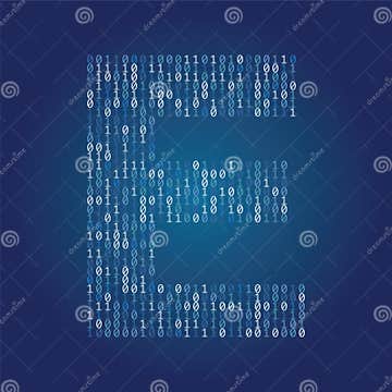 Letter E Font Made from Binary Code Digits on a Dark Blue Background ...