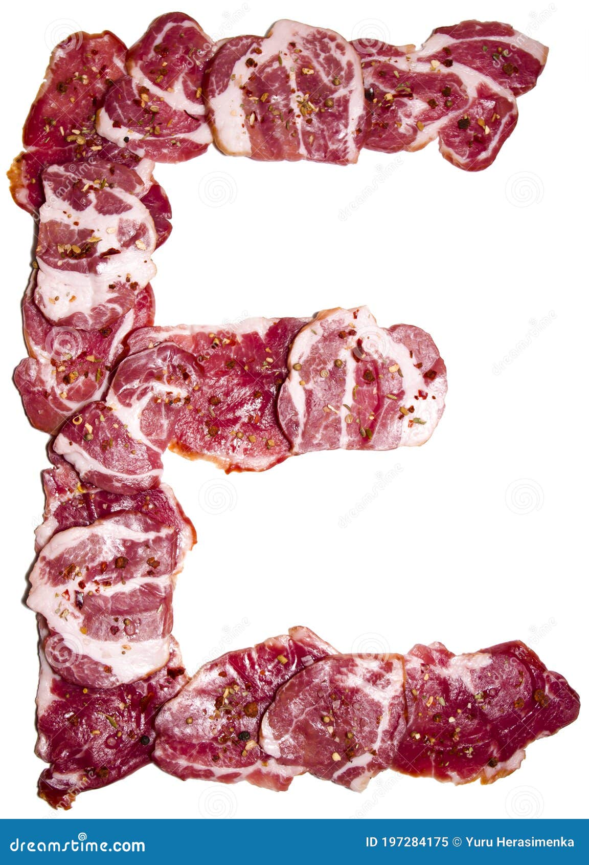Letter E. Fresh Meat Alphabet. Conceptual Font for Design. Stock Image ...