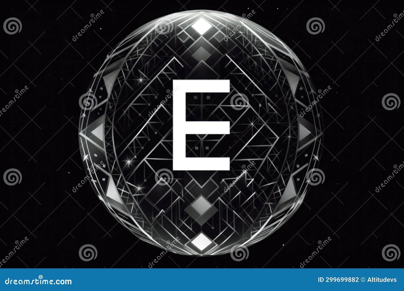 Letter E, Geometric Patterns Style, on Black Background Stock ...