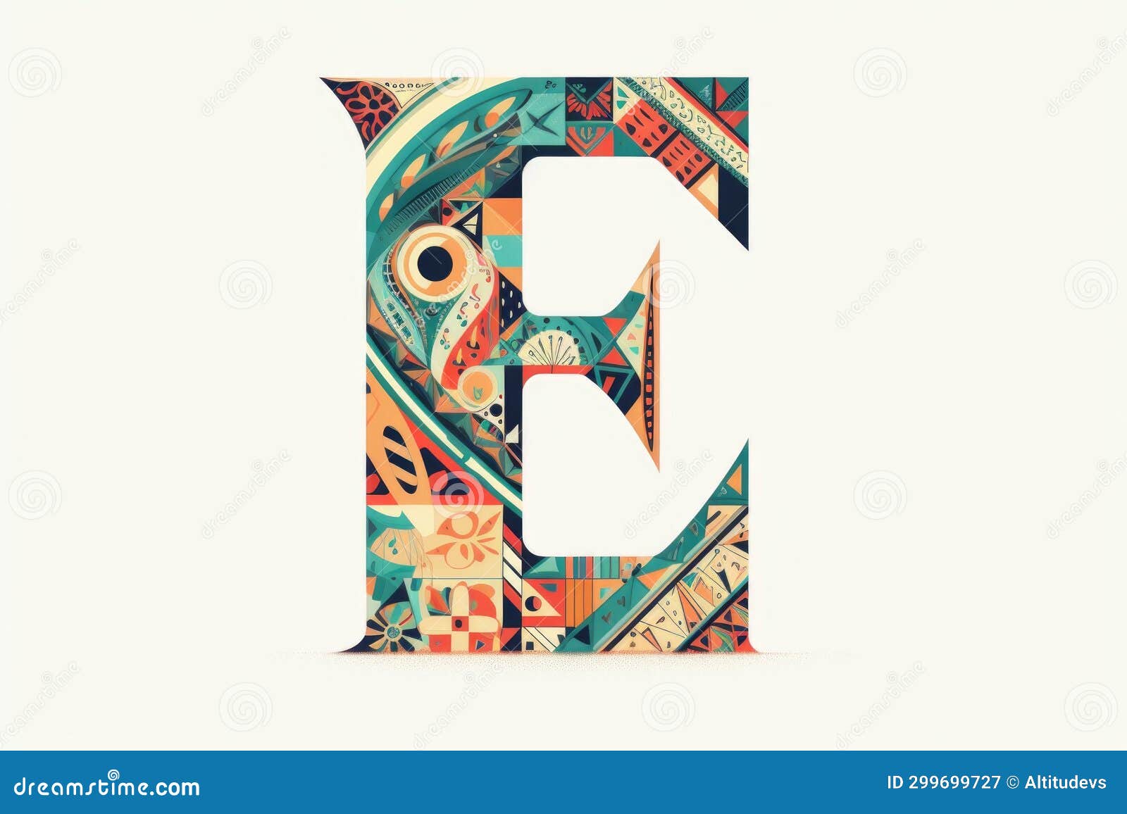 Letter E, Geometric Patterns Style, on White Background Stock ...