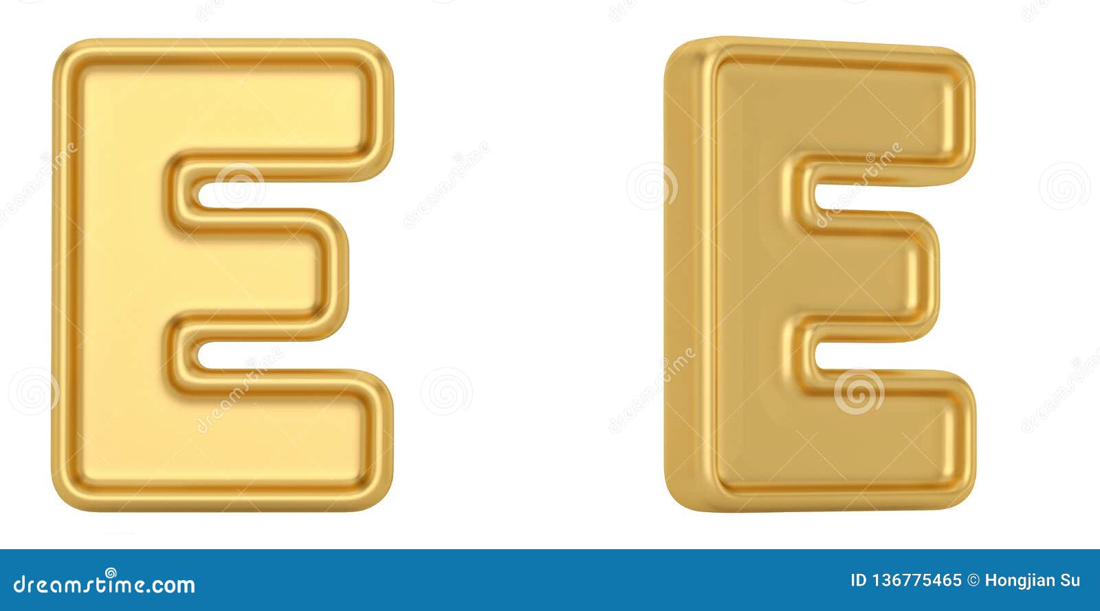 Letter E from Gold Solid Alphabet Isolated on White Background. 3D ...