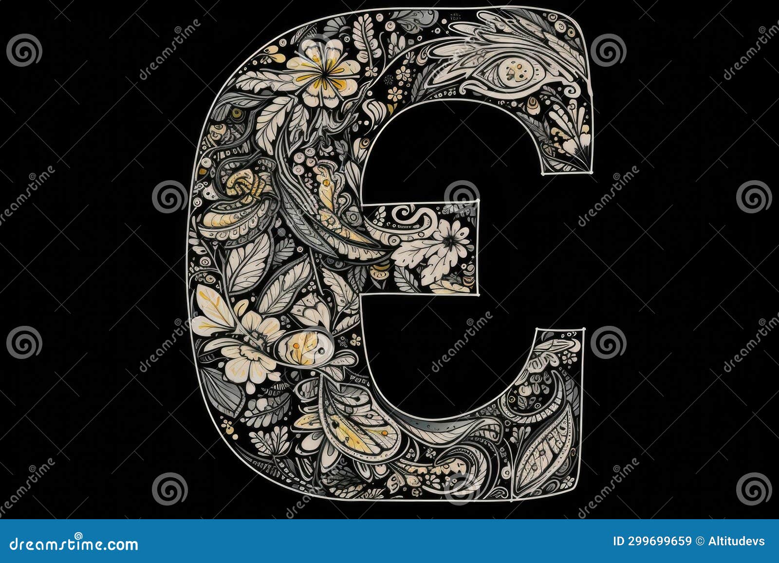 Letter E, Hand-drawn Doodle Style, on Black Background Stock Image ...