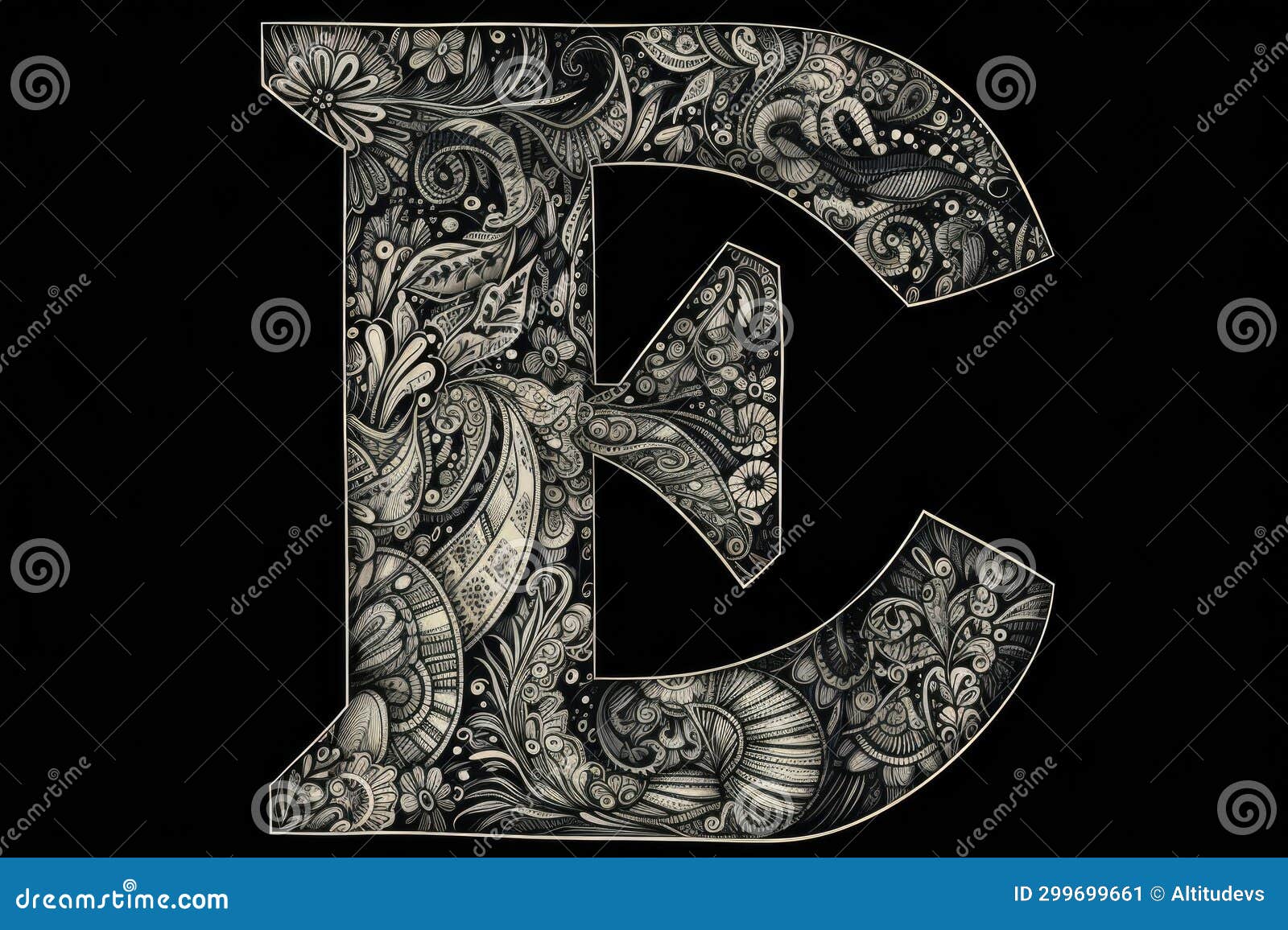 Letter E, Hand-drawn Doodle Style, on Black Background Stock Image ...