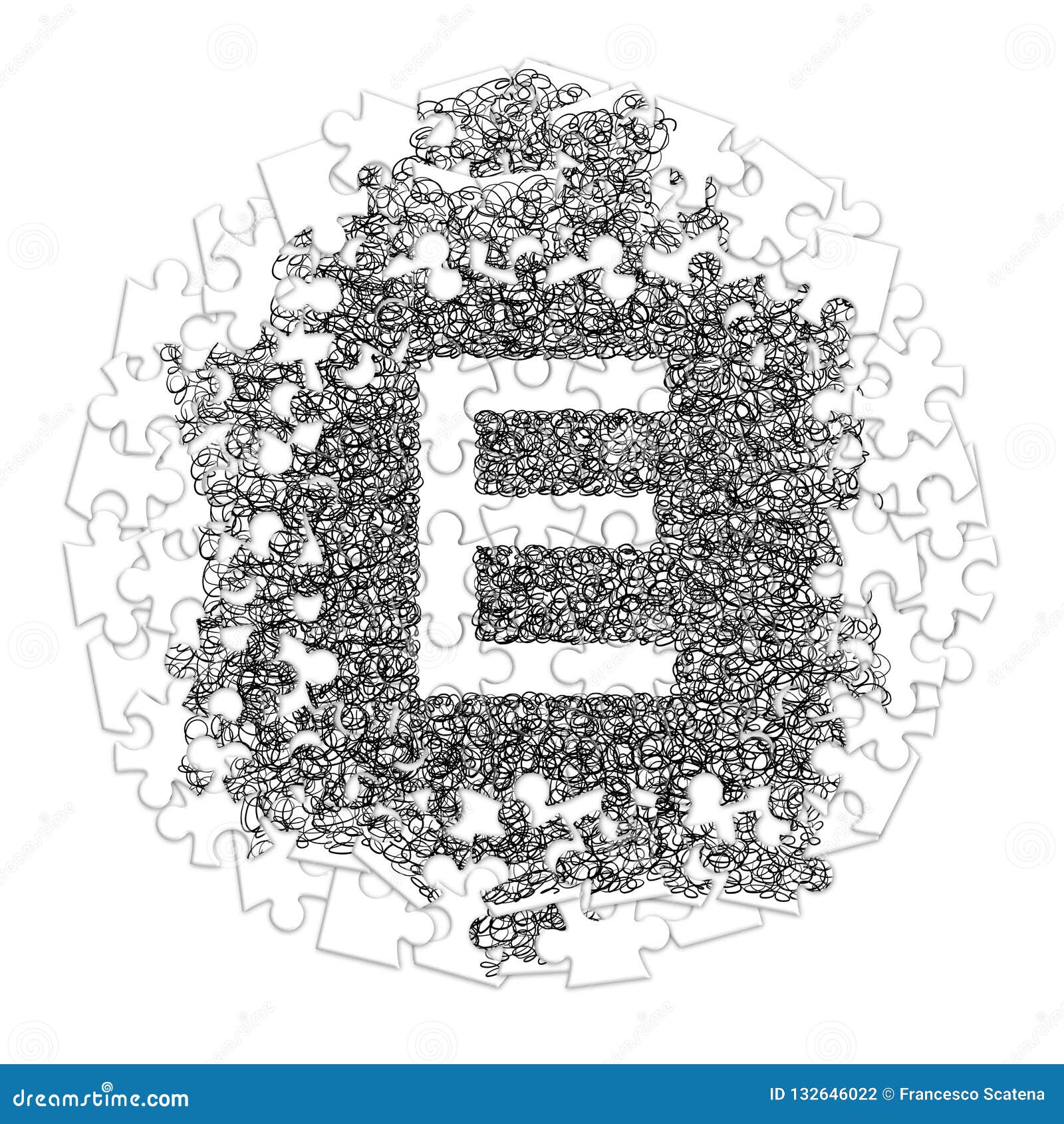 Letter E. Hand Made Font Drawn with Graphic Pen on White Background in ...