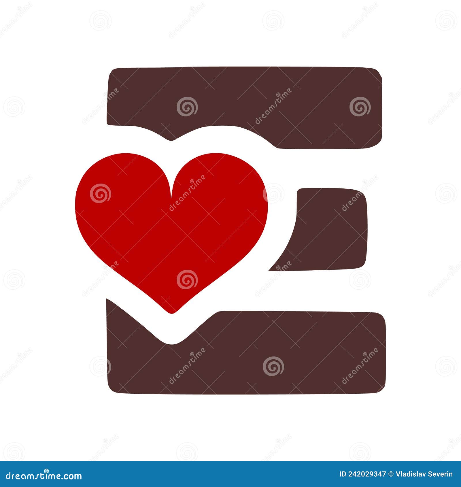 Letter e with heart symbol stock vector. Illustration of vector - 242029347