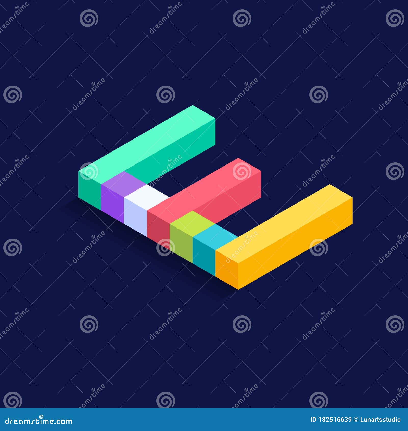 Letter E Isometric Colorful Cubes 3d Design, Three-dimensional Letter ...