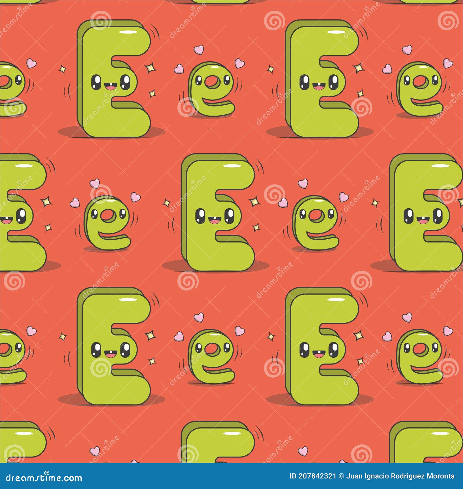 Letter E Kawaii Style Pattern Stock Vector - Illustration of face ...