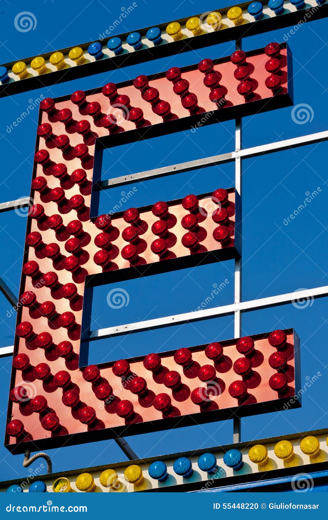 Letter E in lights stock photo. Image of graphic, large - 55448220