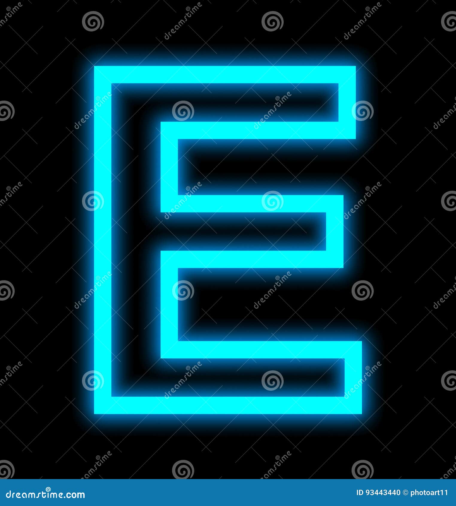 Letter E Neon Lights Outlined Isolated on Black Stock Illustration ...