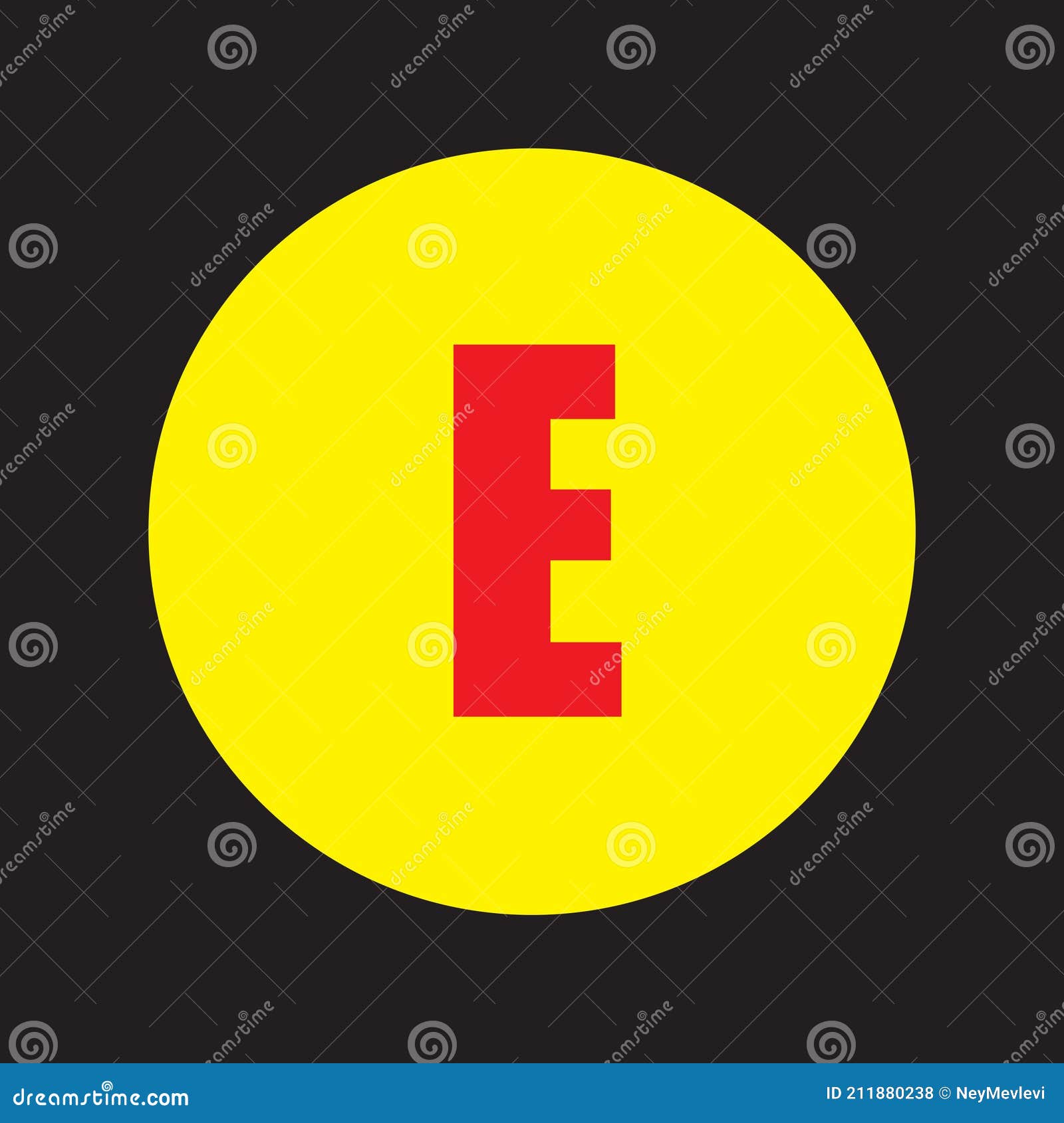 Letter E with Red Impact Font in Yellow Circle Stock Vector ...
