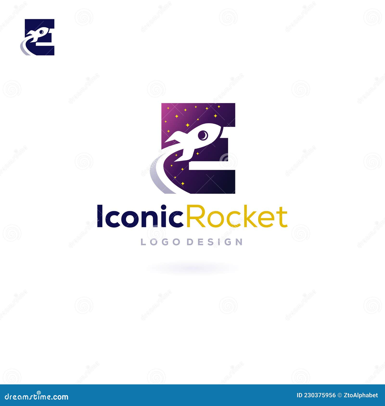 Letter E Rocket Logo Spacecraft Fly into Space Stock Vector ...