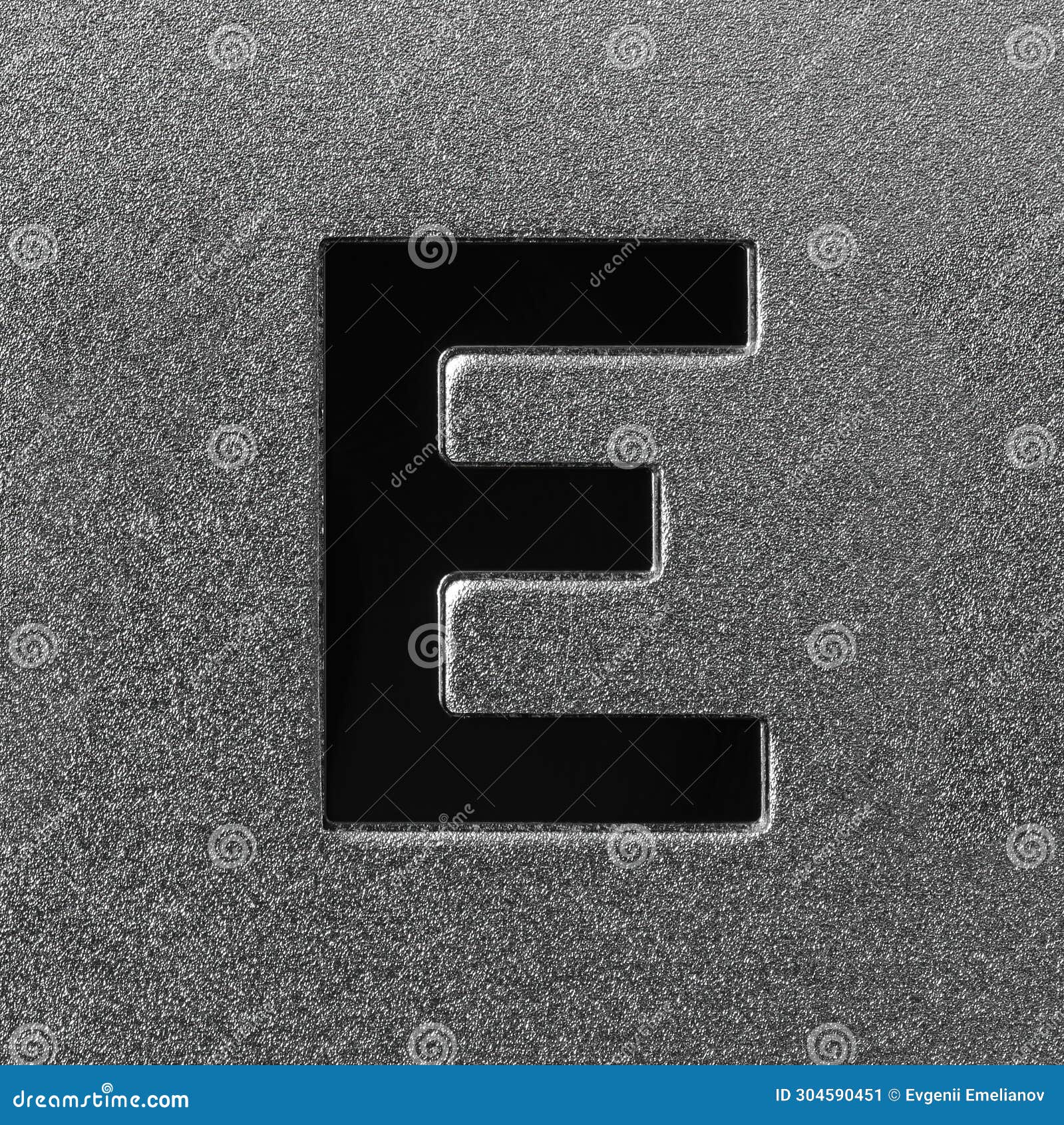 Letter E on a Silver Grained Shiny Metal Surface. English Alphabet ...