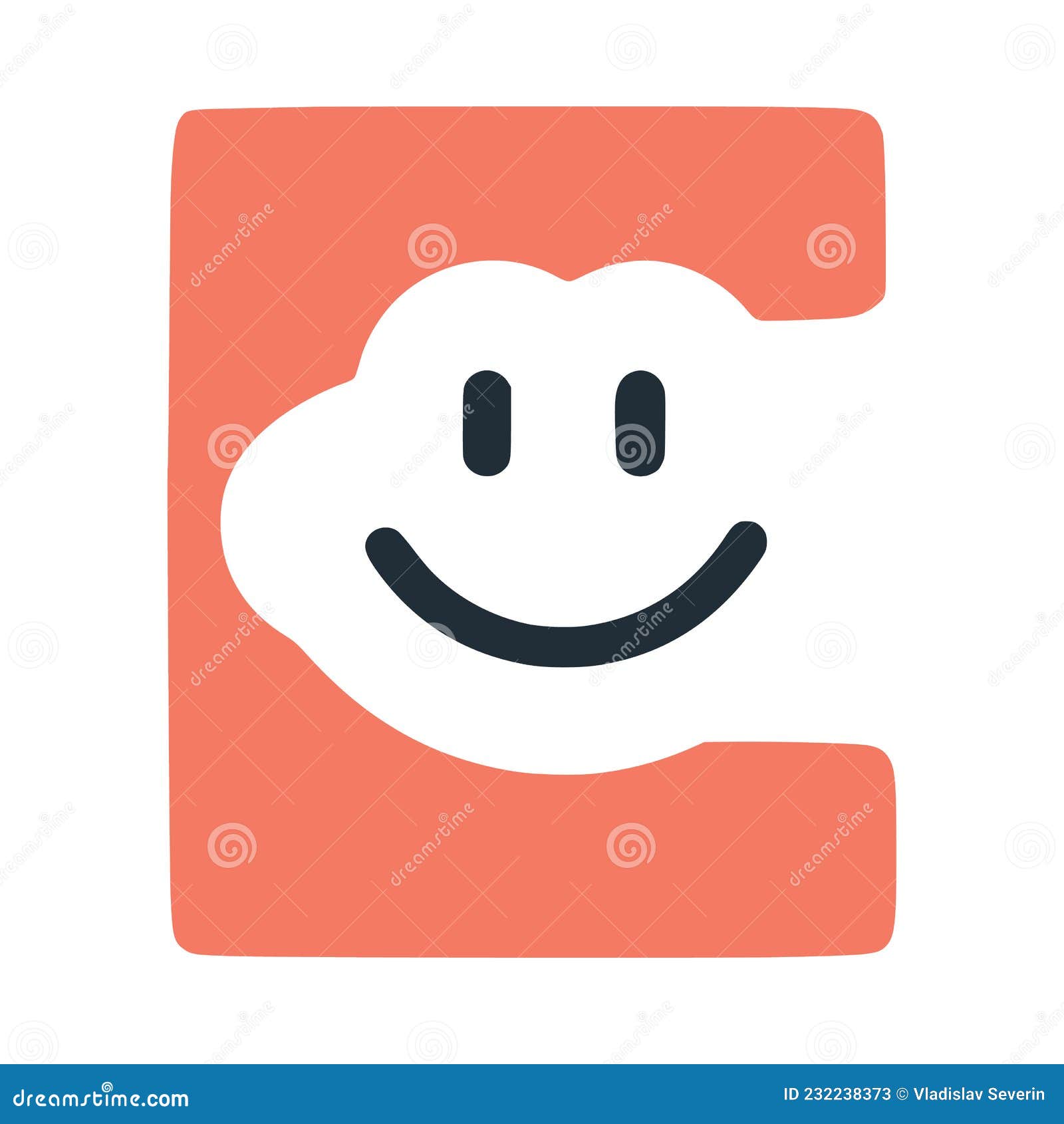 Letter E with a Smile on the Face Character in Flat Style Stock Vector ...