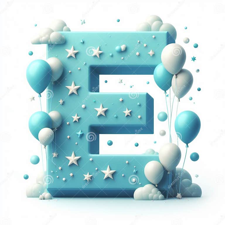Letter E in Vector with Celestial Elements Such As Balloons and Stars ...