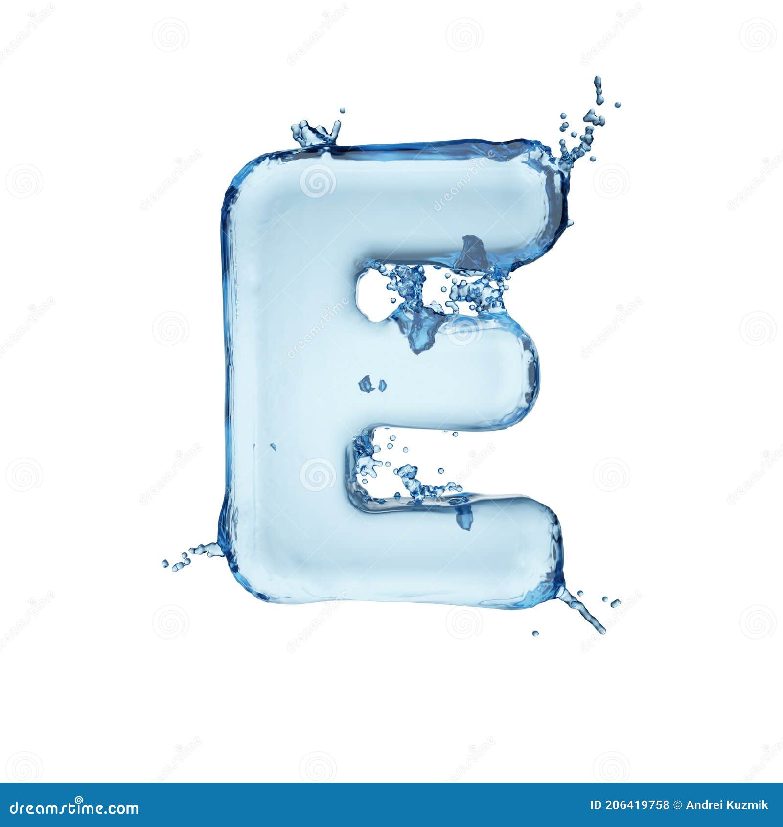 Letter E Water Splash Alphabet Isolated on White. 3D Rendering ...