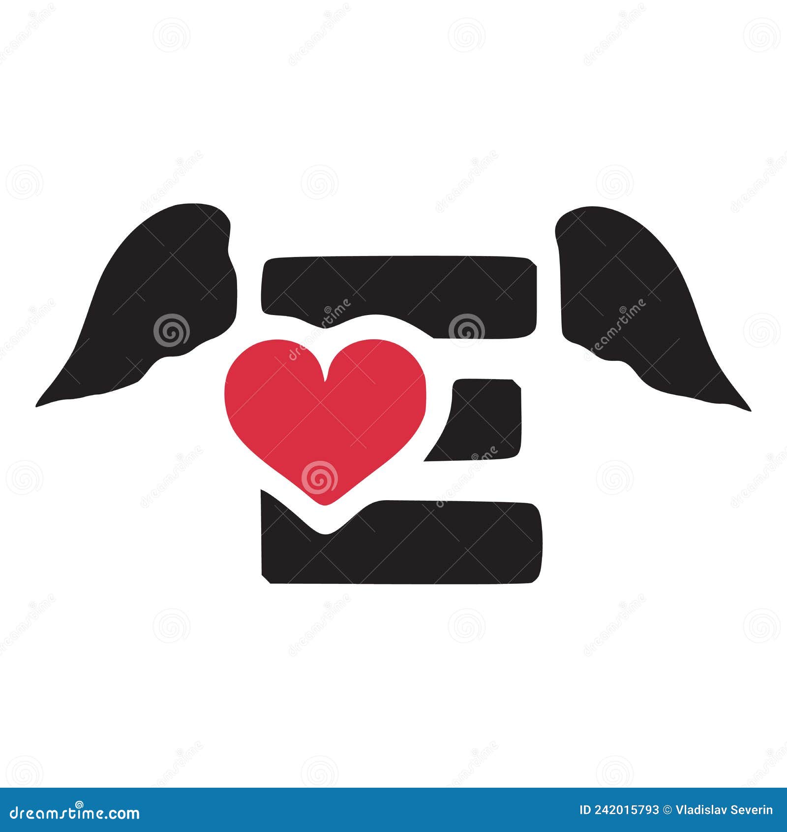 Letter E with Wings and Heart Symbol Stock Vector - Illustration of ...