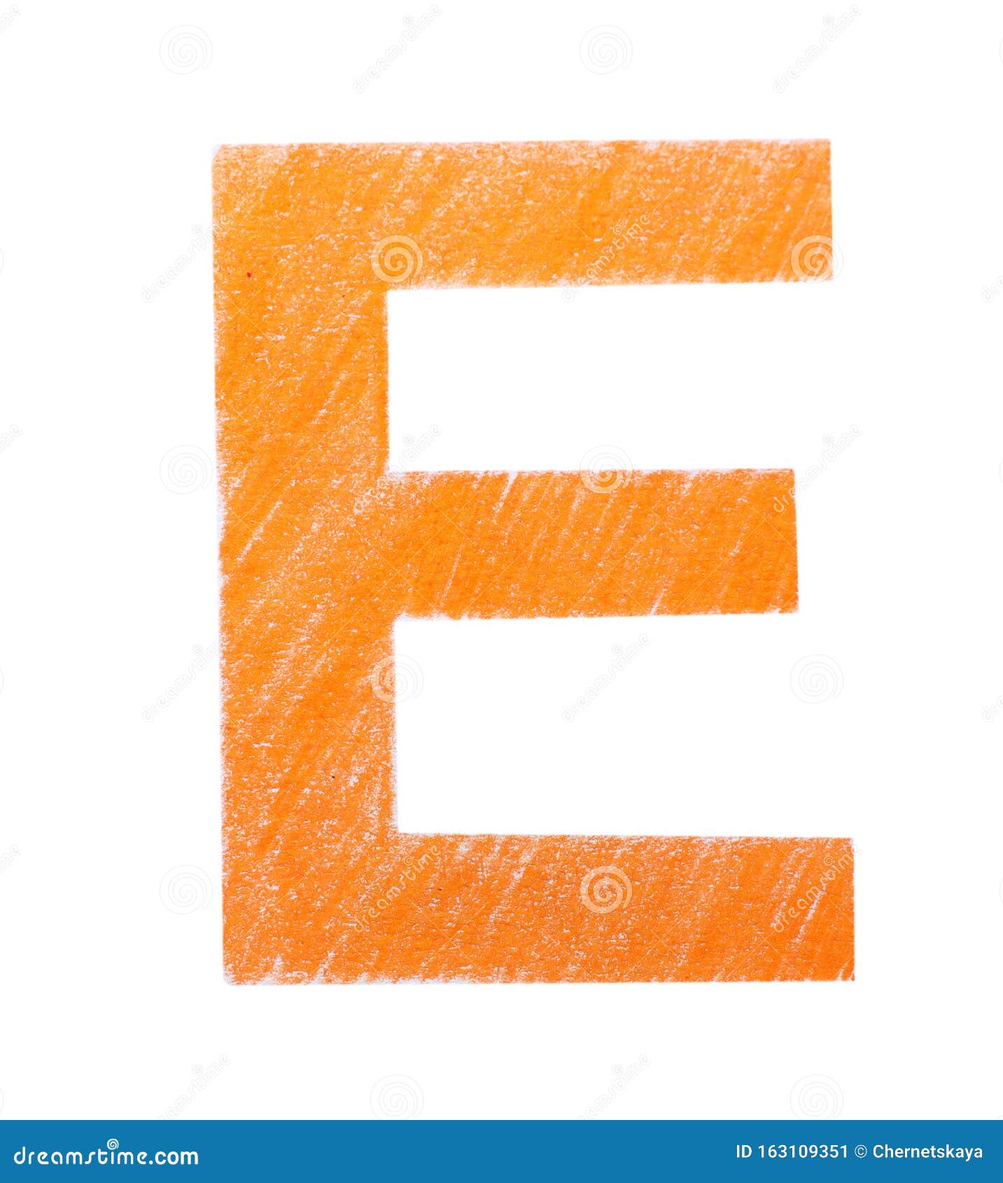 Letter E Written with Orange Pencil on White Background, Top View Stock ...