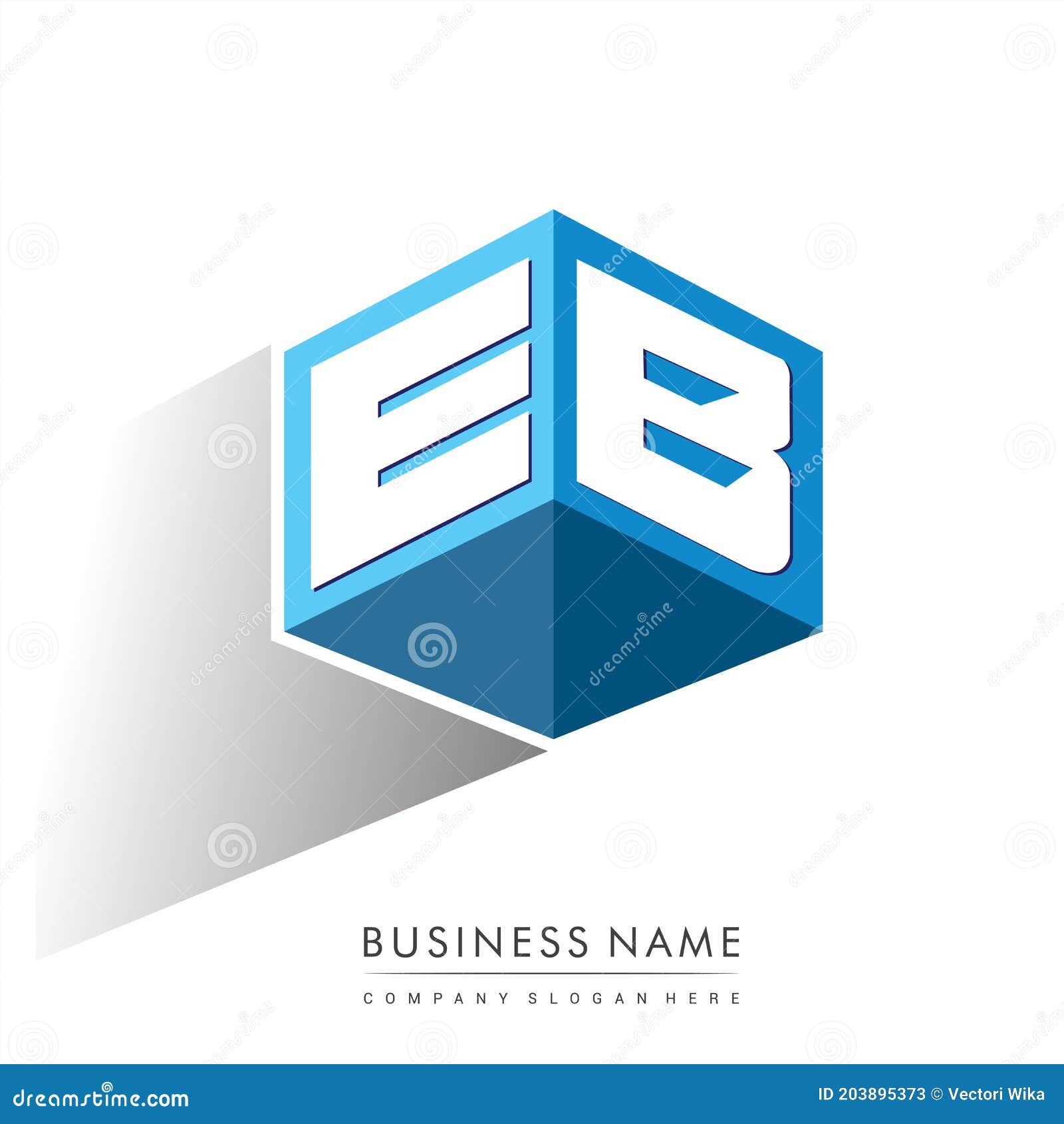 Letter EB Logo in Hexagon Shape and Blue Background, Cube Logo with ...