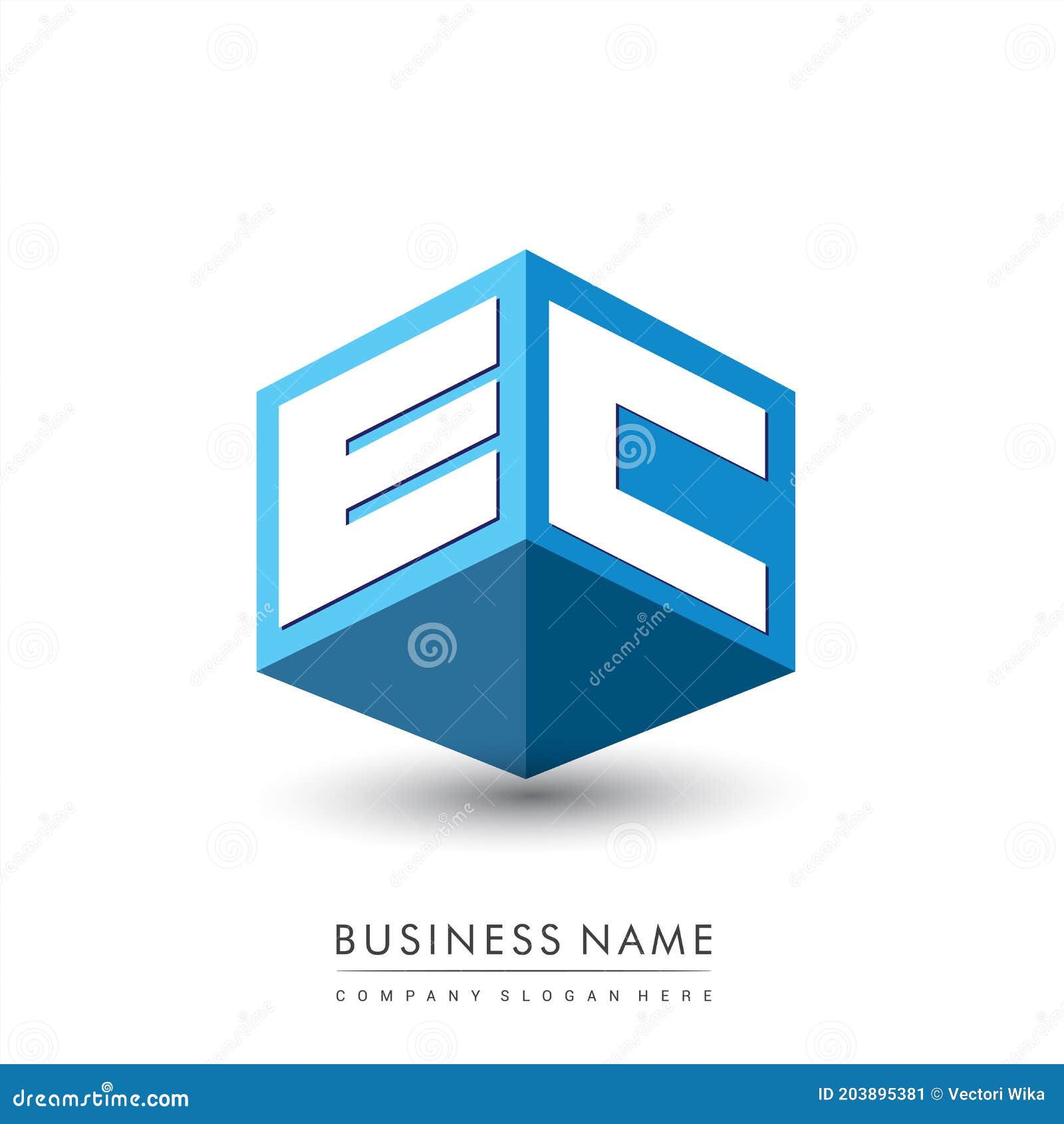 Letter EC Logo in Hexagon Shape and Blue Background, Cube Logo with ...