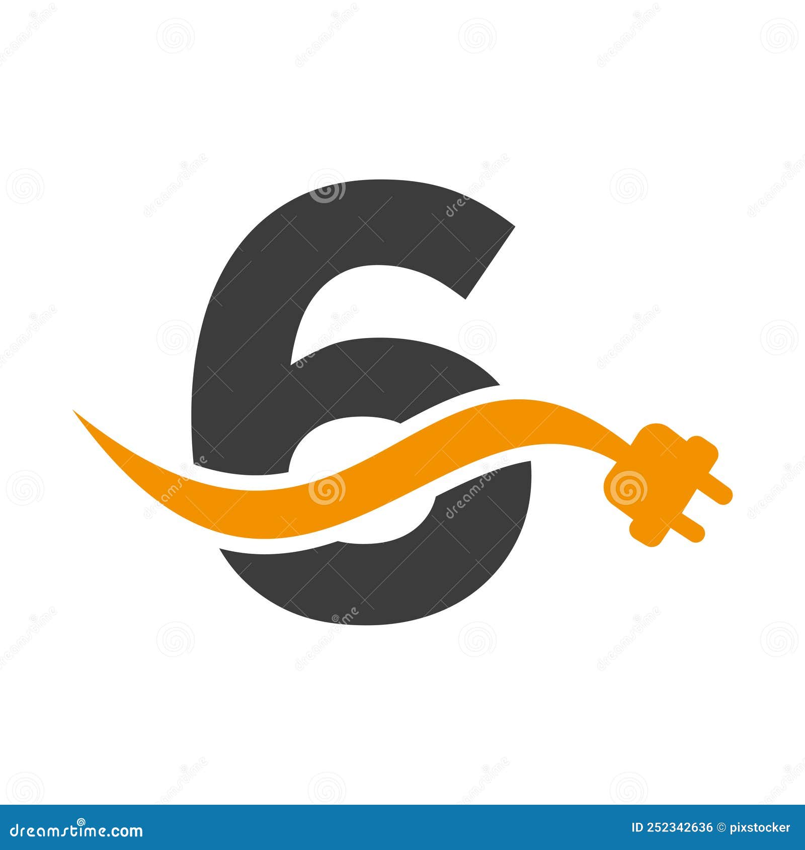 Letter 6 Electricity or Electrical Logo Concept with Electric Plug ...