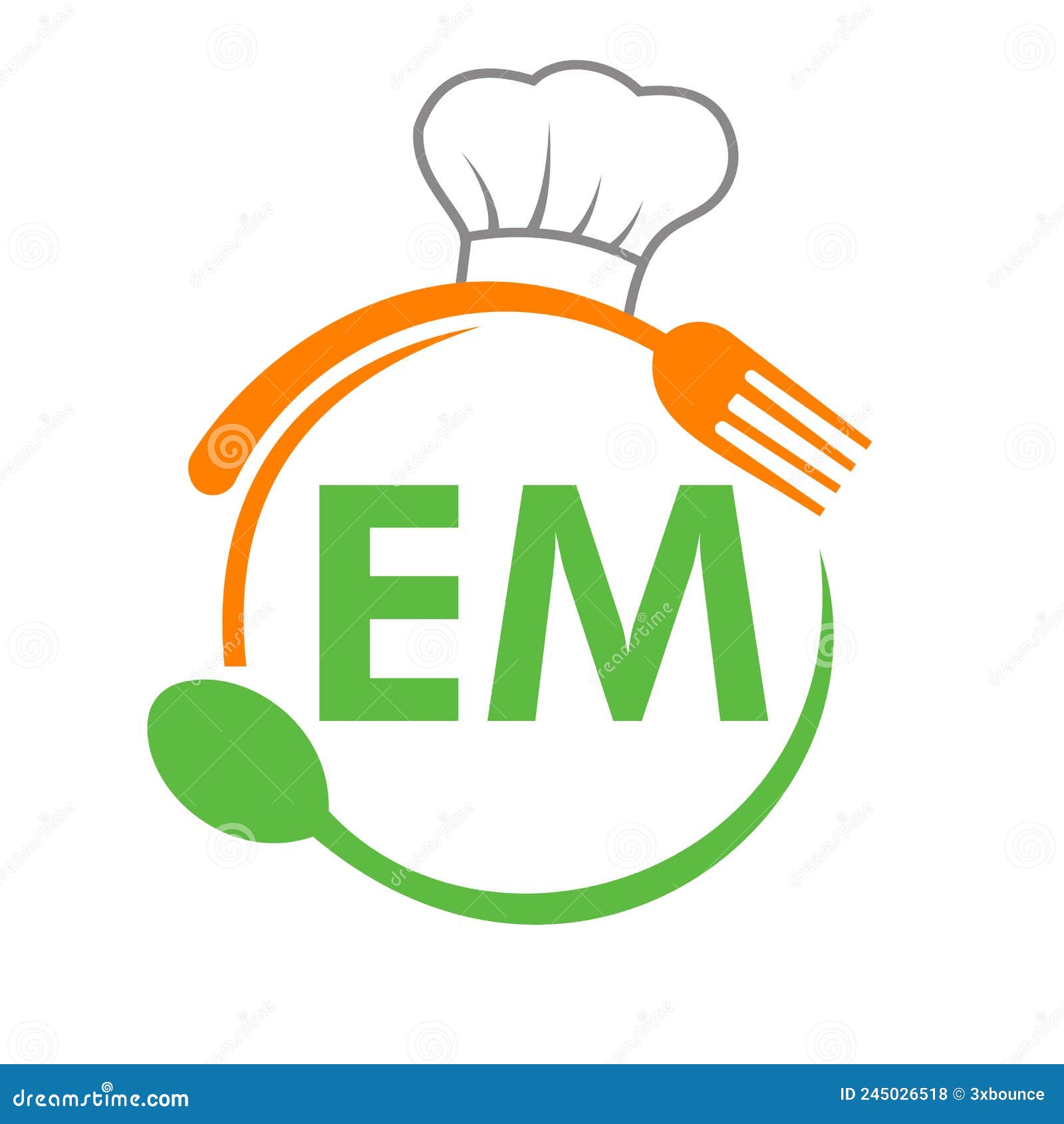 Letter EM Restaurant Logo with Chef Hat Spoon and Fork Template ...