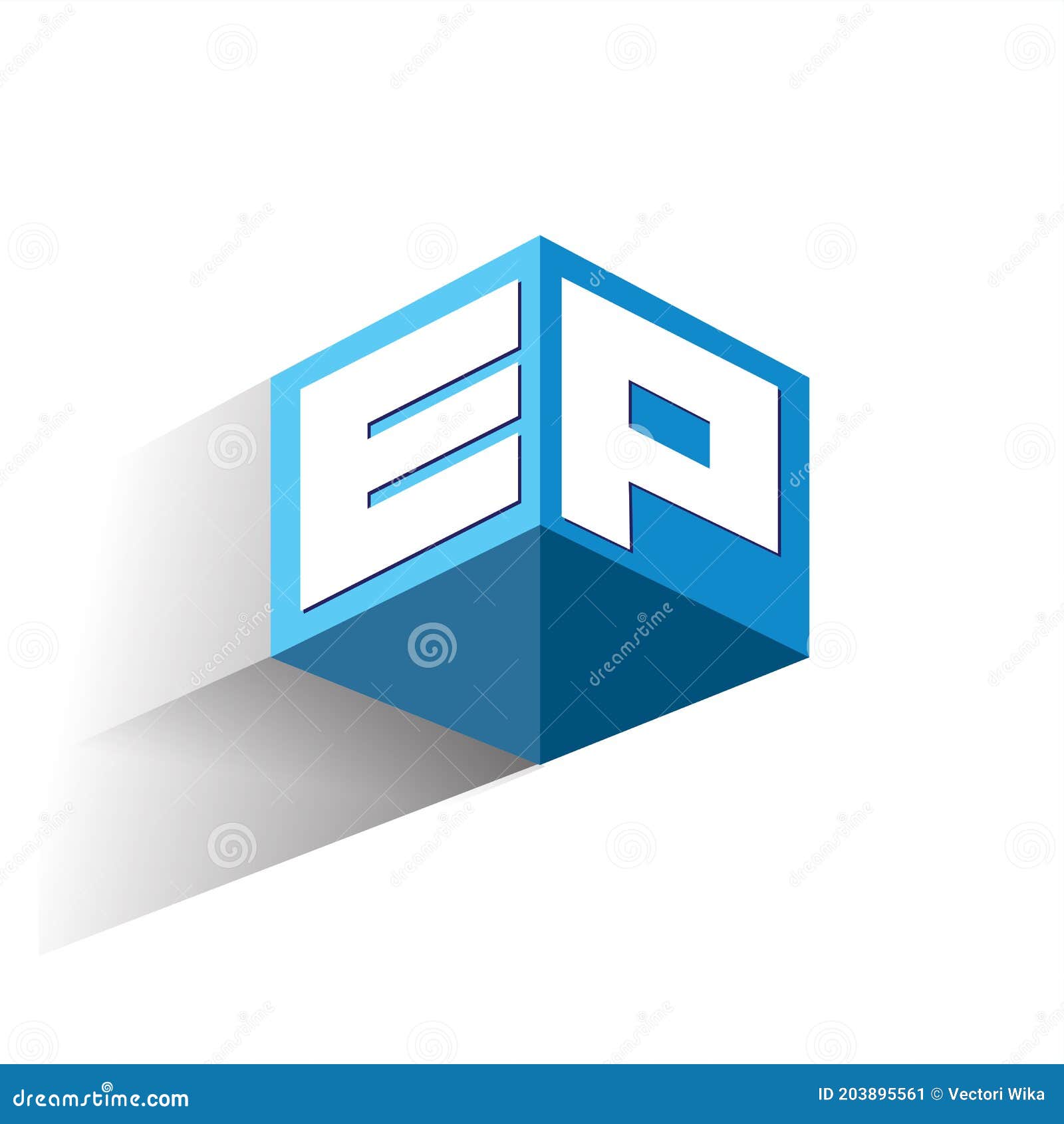 Letter EP Logo in Hexagon Shape and Blue Background, Cube Logo with ...