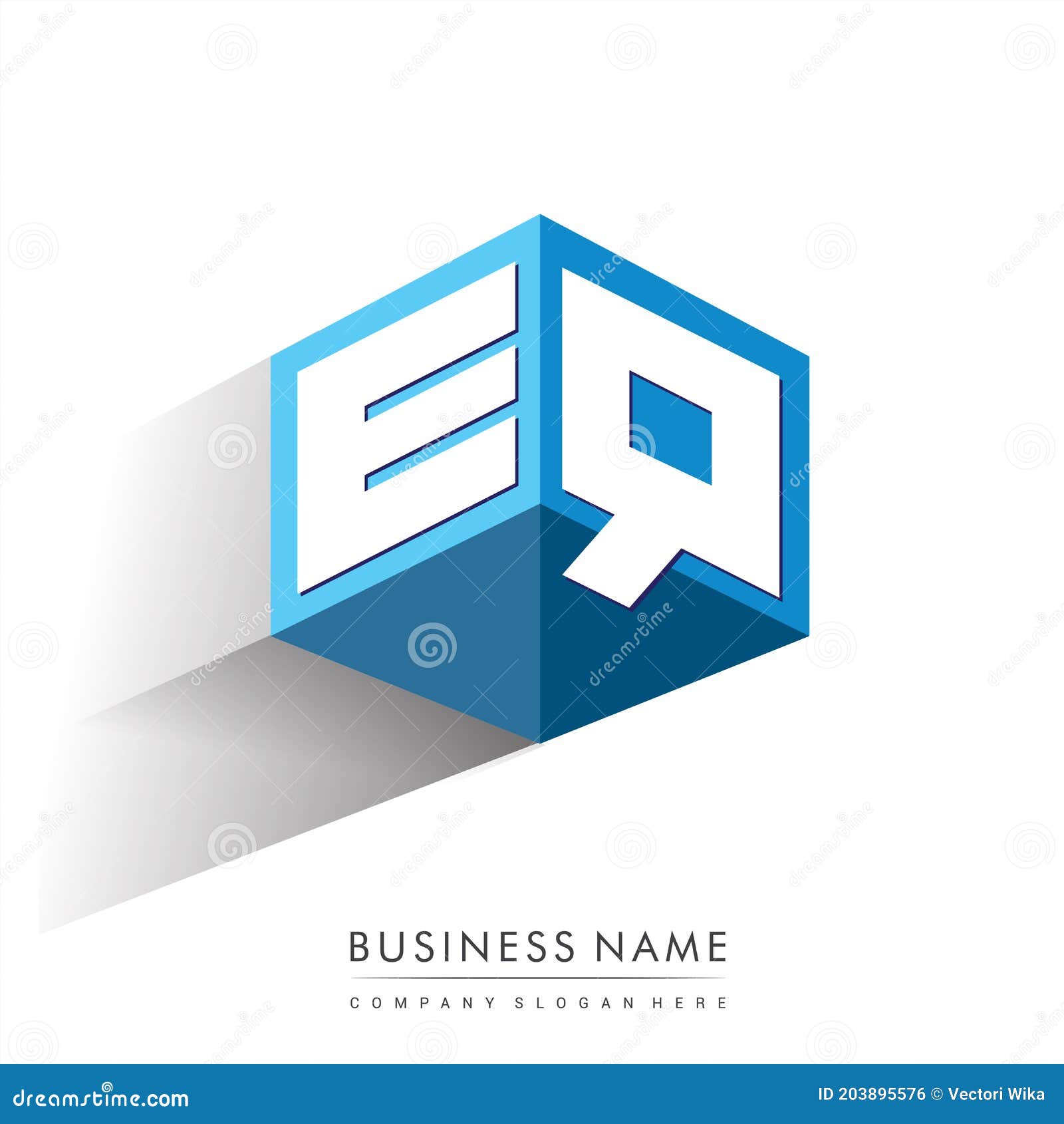 Letter EQ Logo in Hexagon Shape and Blue Background, Cube Logo with ...