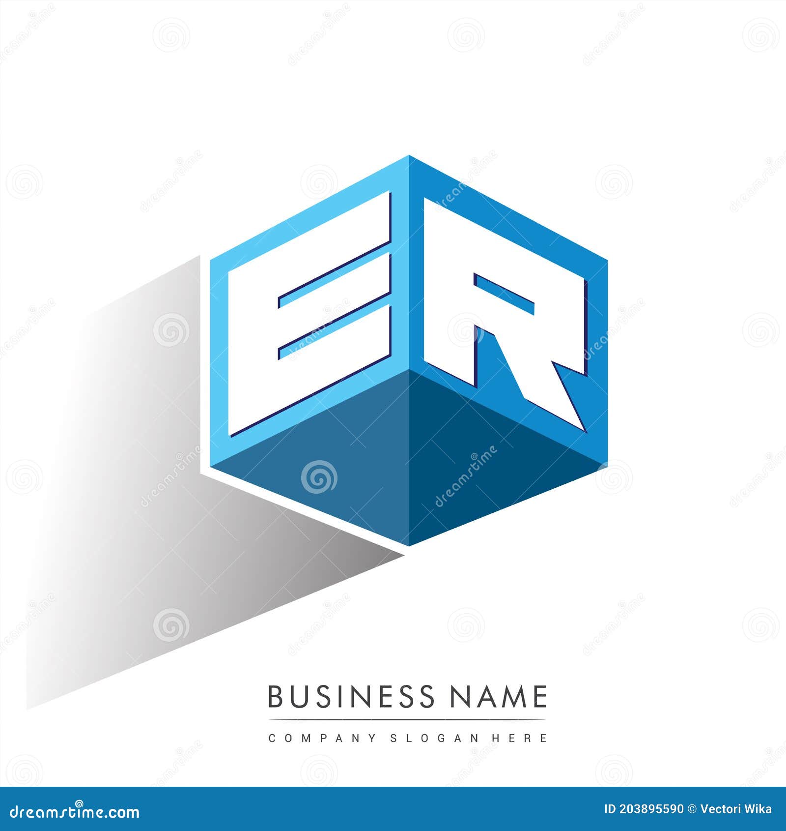 Letter ER Logo in Hexagon Shape and Blue Background, Cube Logo with ...