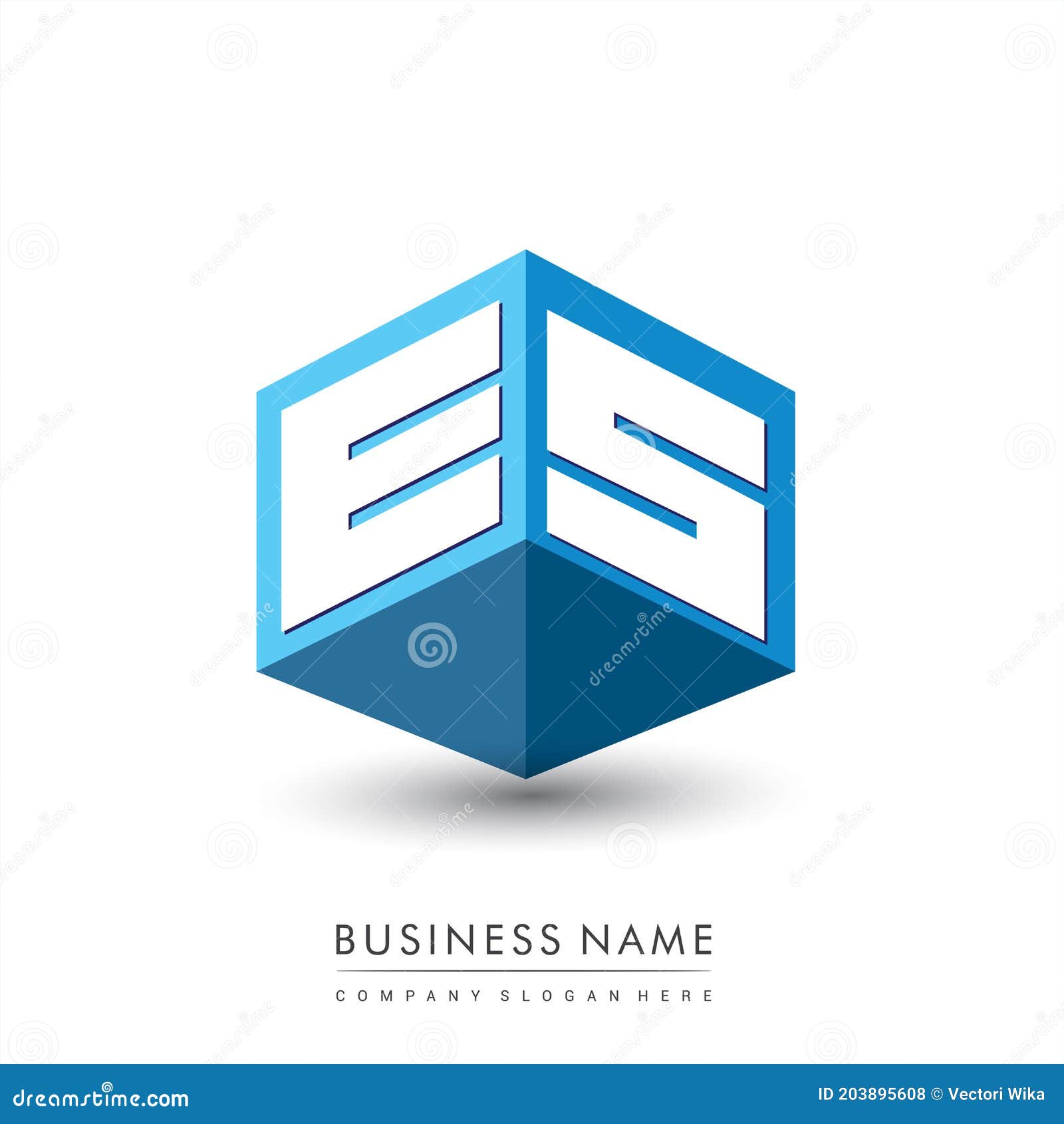 Letter ES Logo in Hexagon Shape and Blue Background, Cube Logo with ...