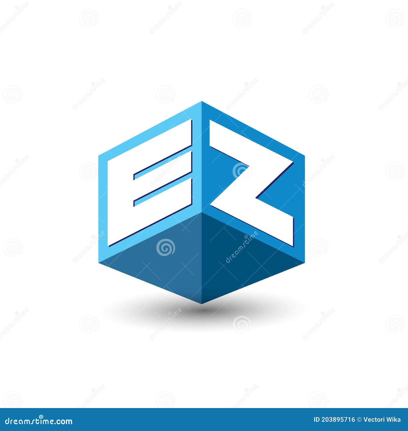 Letter EZ Logo in Hexagon Shape and Blue Background, Cube Logo with ...