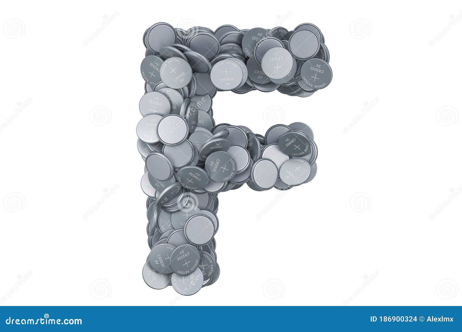 Letter F from Button Cells, 3D Rendering Stock Illustration ...