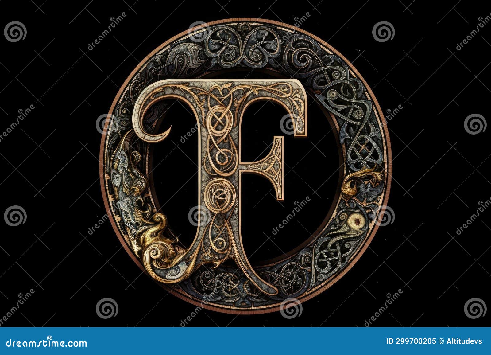 Letter F, Celtic Style, on Black Background Stock Image - Image of ...