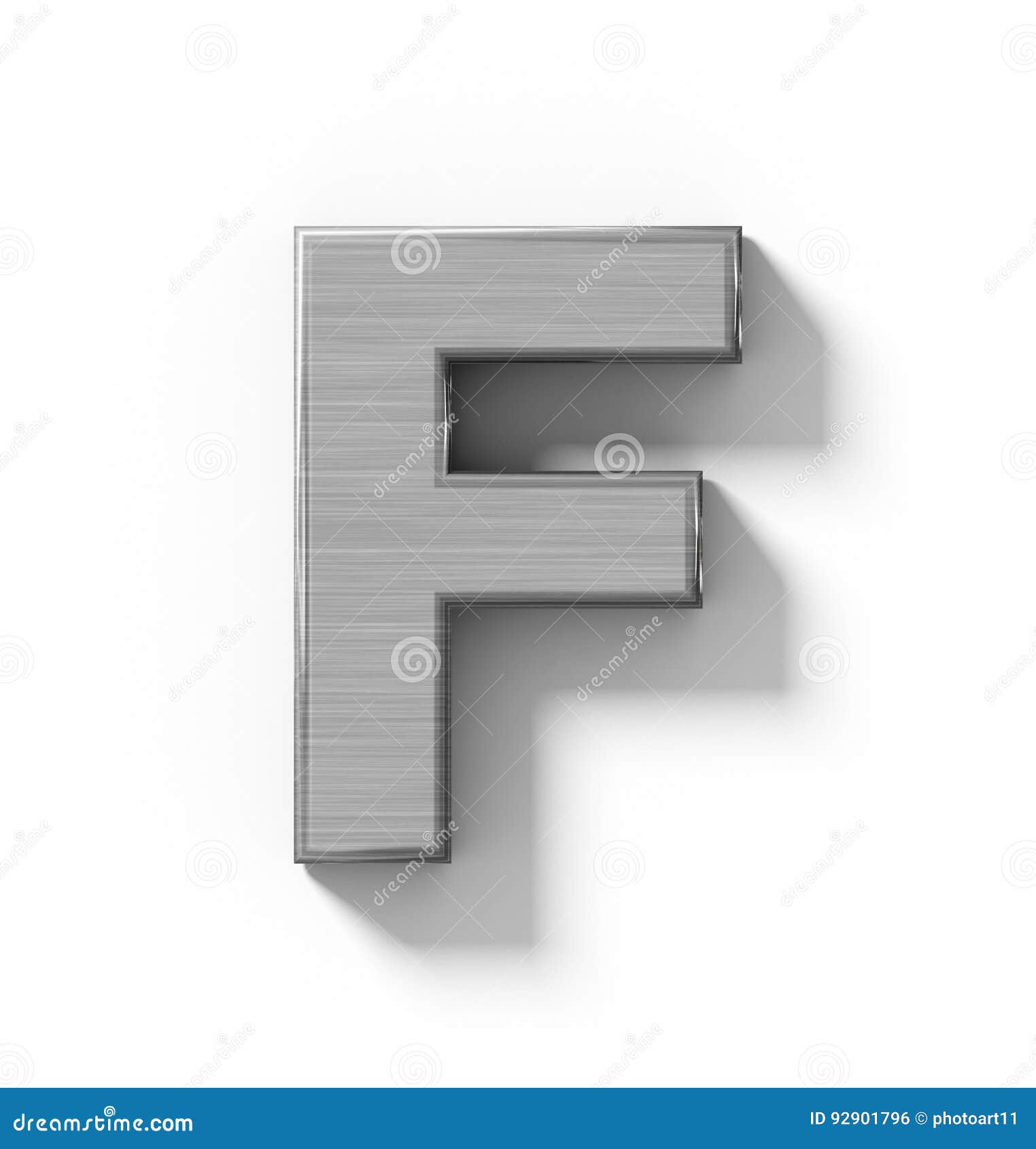Letter F 3D Metal Isolated on White with Shadow - Orthogonal Pro Stock ...