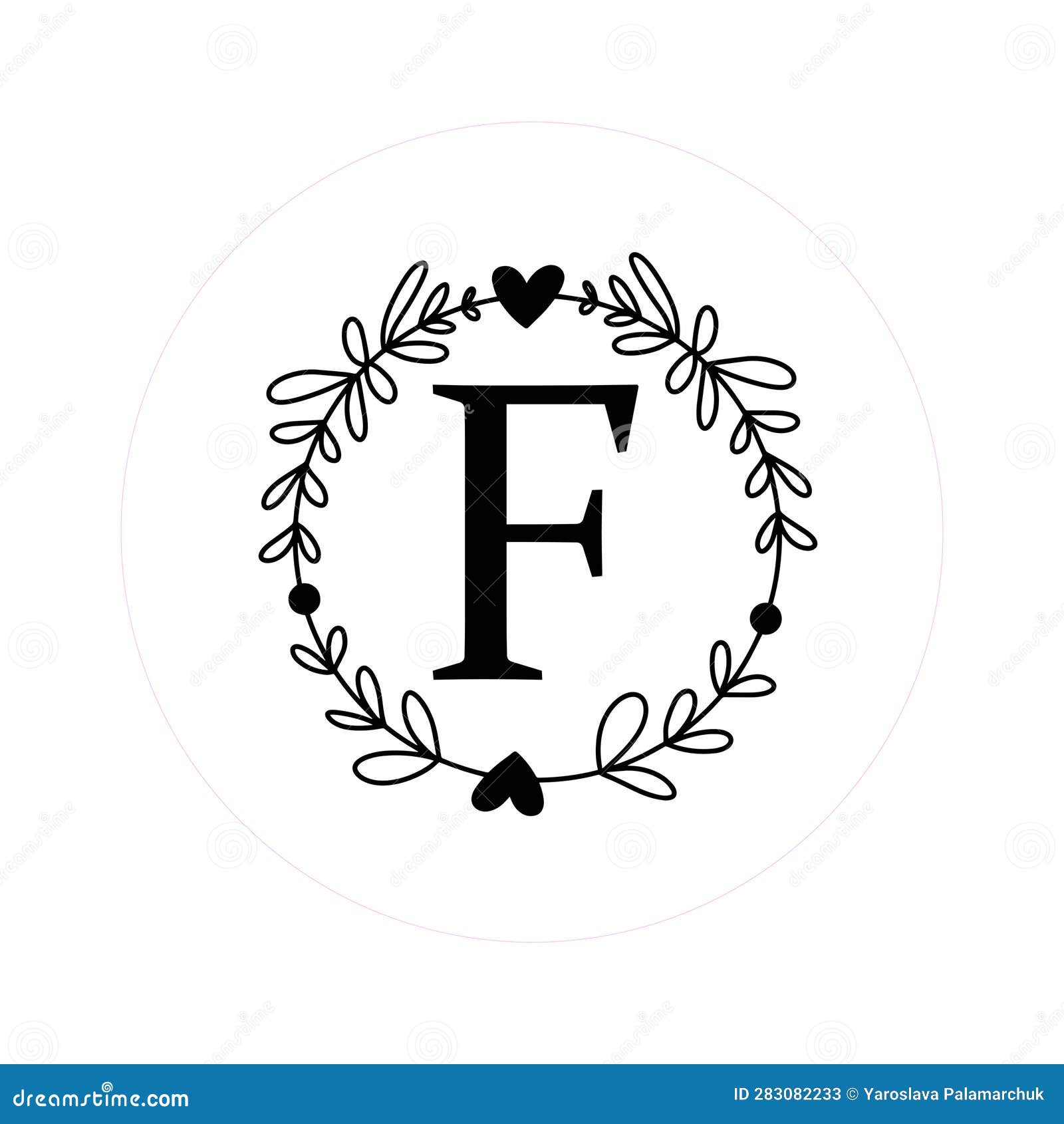 Letter "F" Initials with Round Floral Frames, Vector Monogram Logo ...