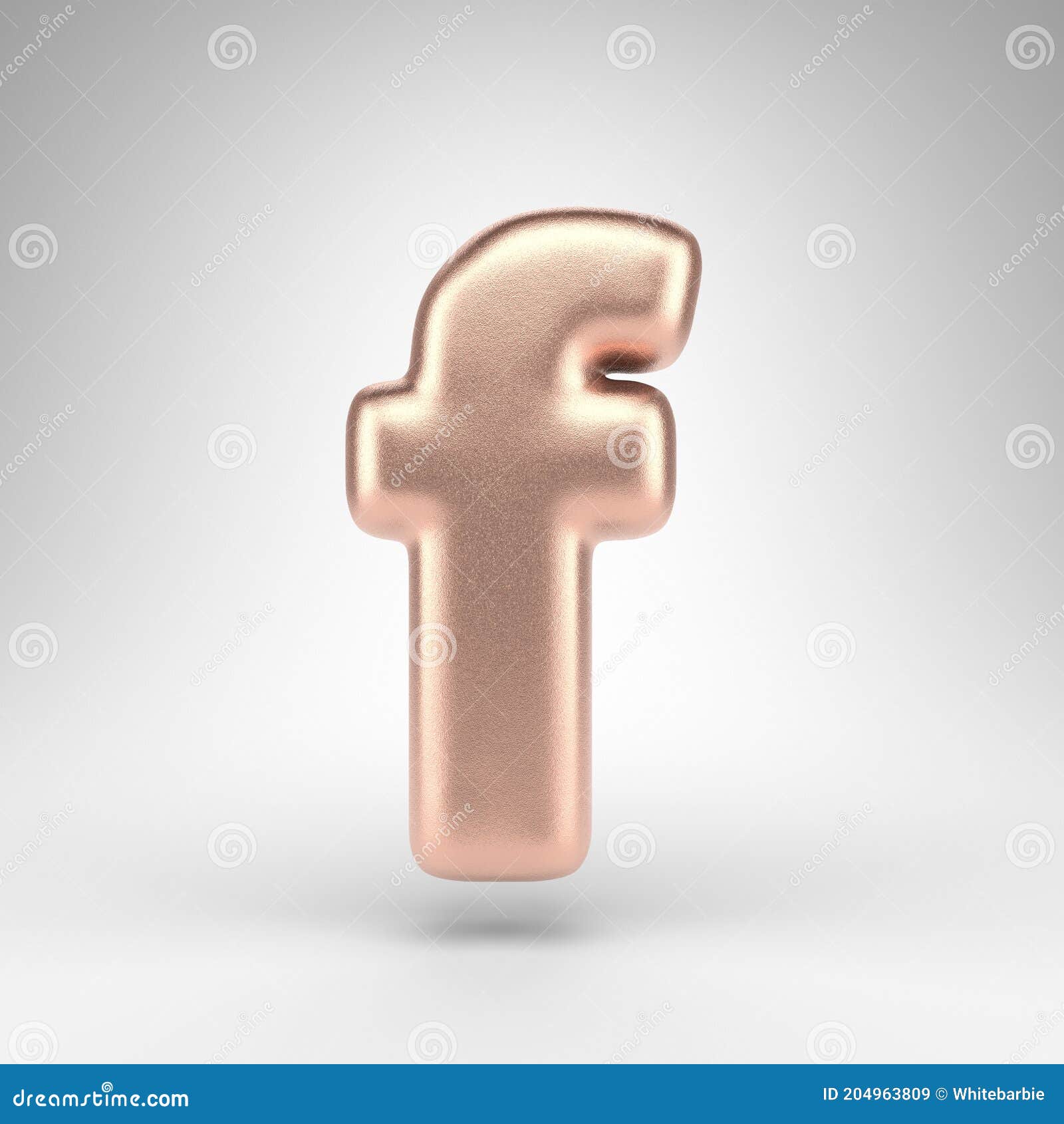 Letter F Lowercase on White Background. Matte Copper 3D Letter with ...