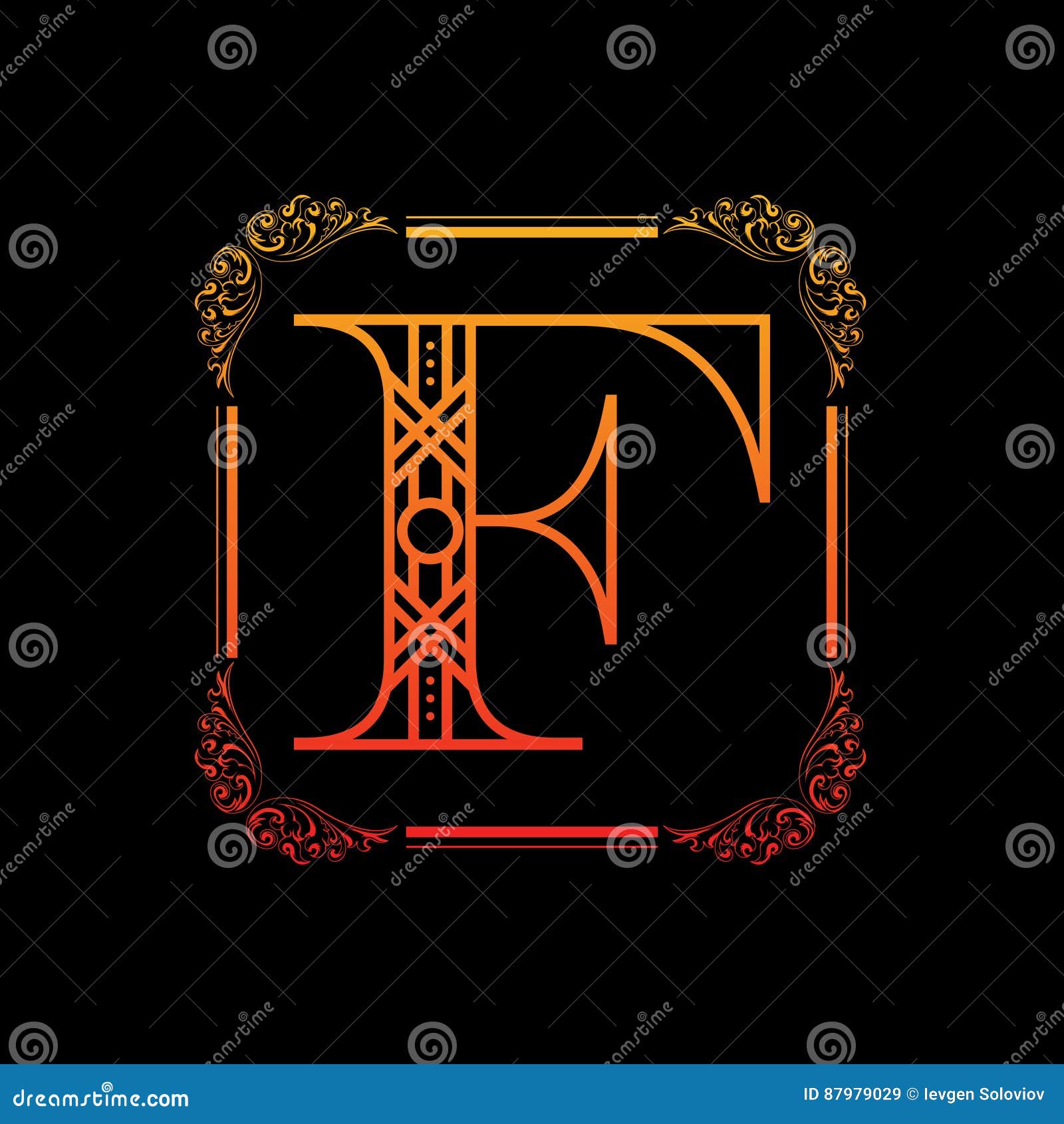 Letter F with ornament stock vector. Illustration of elegance - 87979029