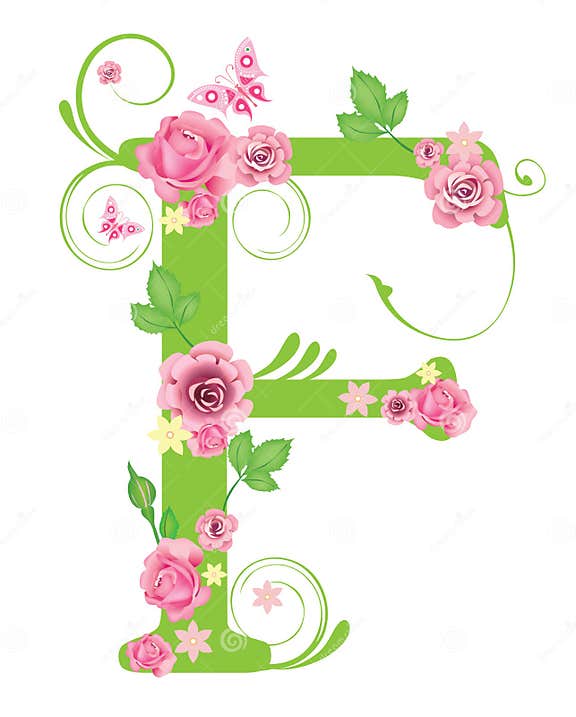 Letter F with roses stock vector. Illustration of text - 7967389