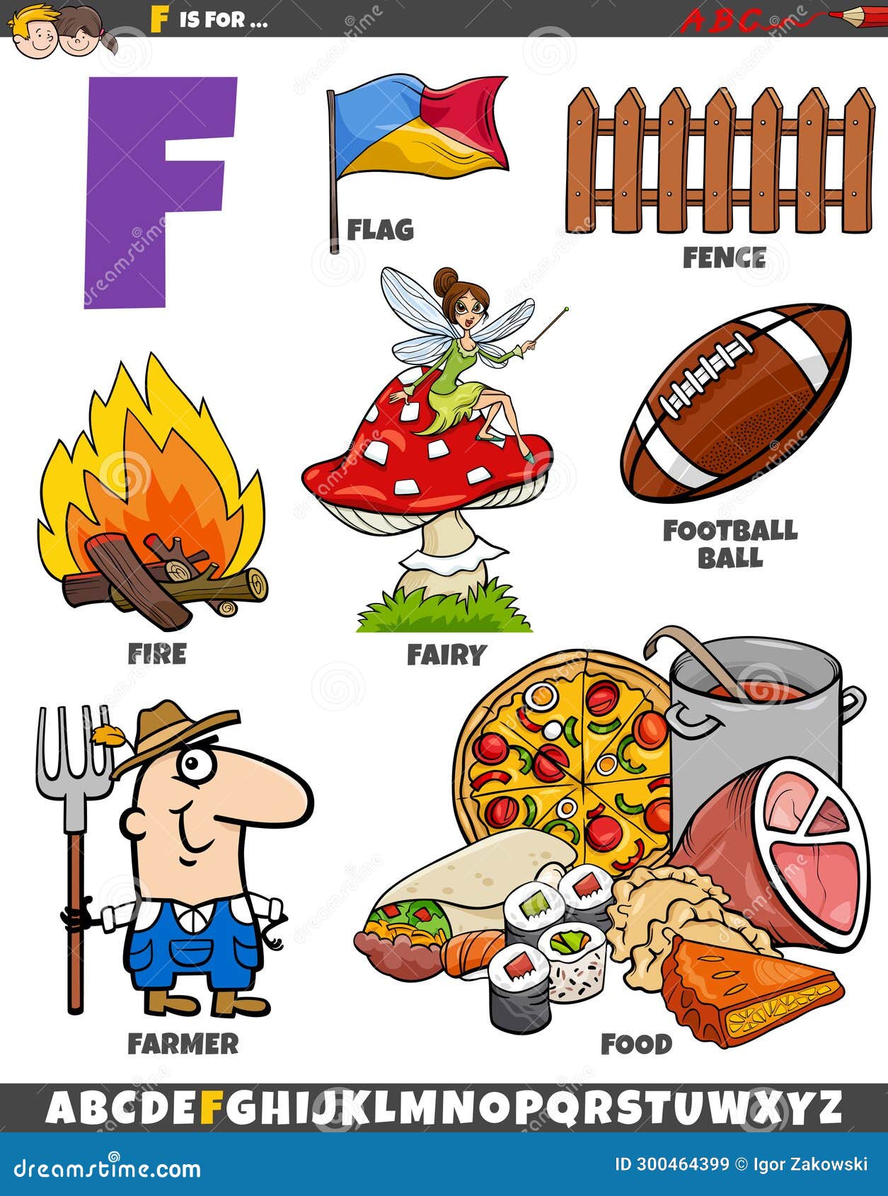Letter F Set with Cartoon Objects and Characters Stock Illustration ...