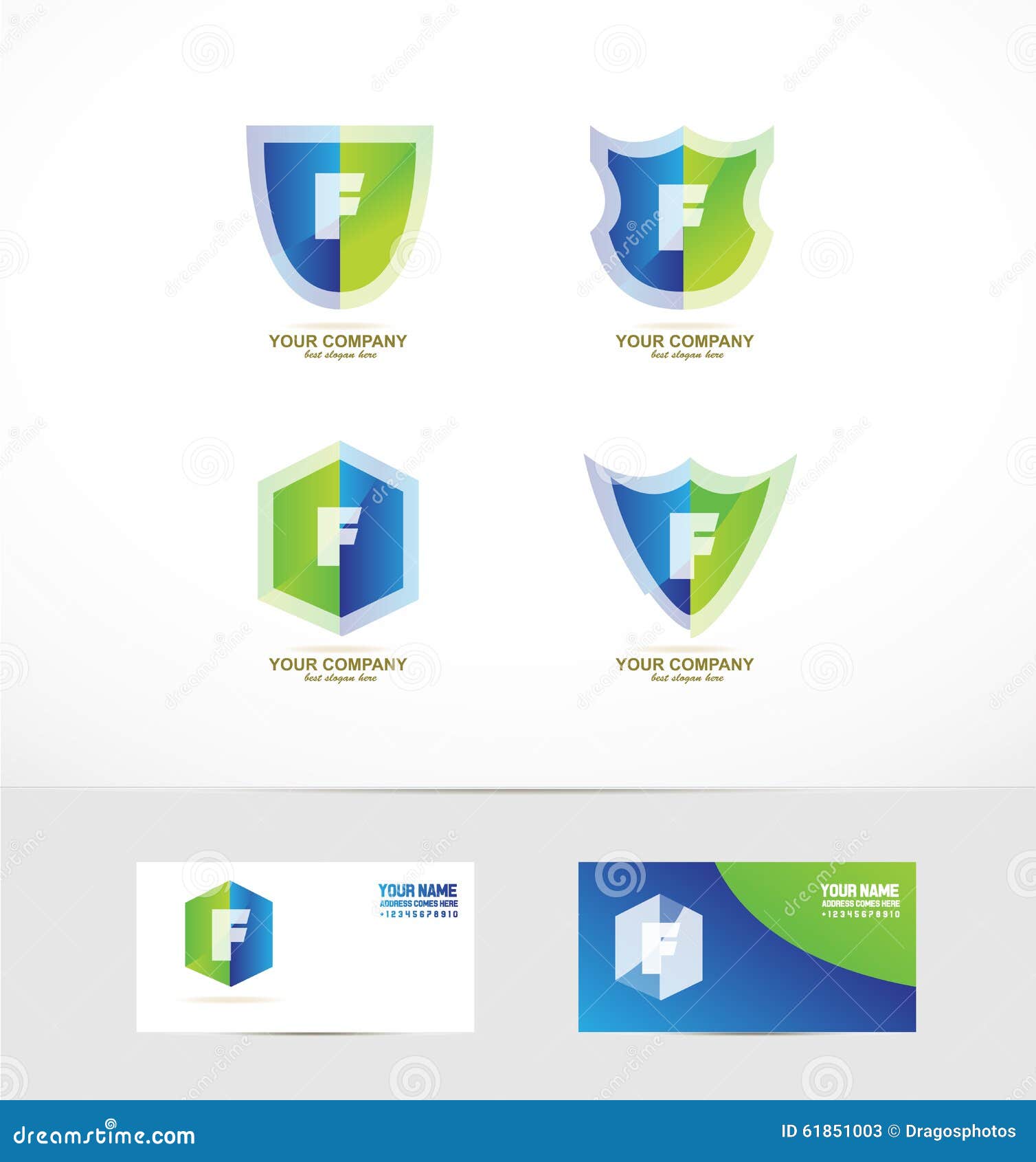 Letter F Shield Logo Icon Set Stock Vector - Illustration of blue ...