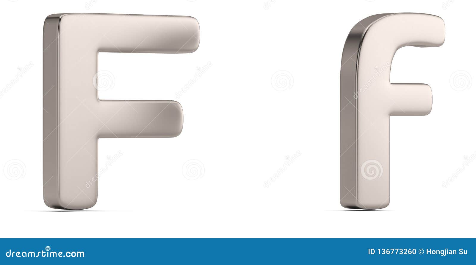 Letter F from Steel Solid Alphabet Isolated on White Background. 3D ...