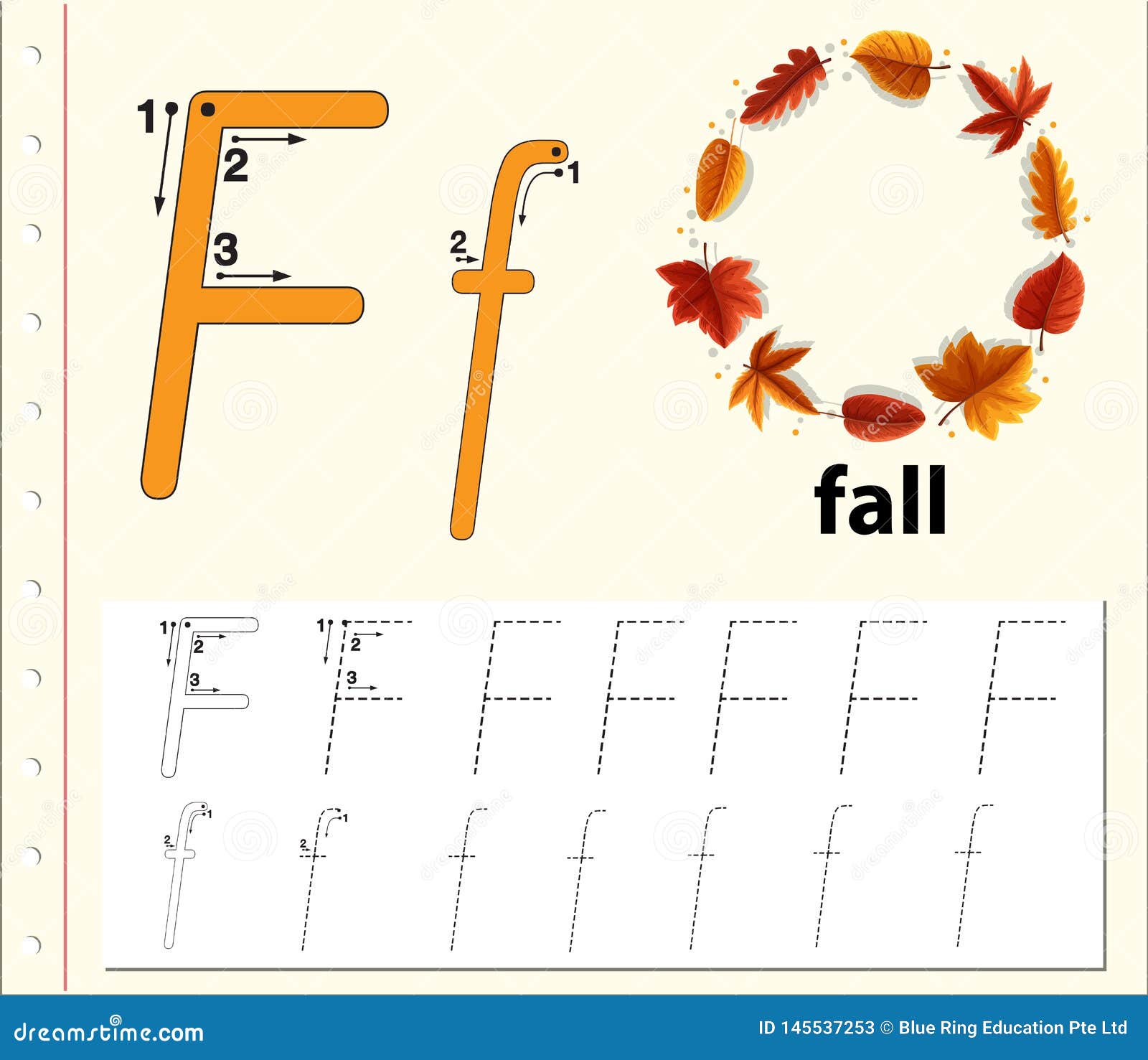 Letter F Tracing Alphabet Worksheets Stock Vector - Illustration of ...