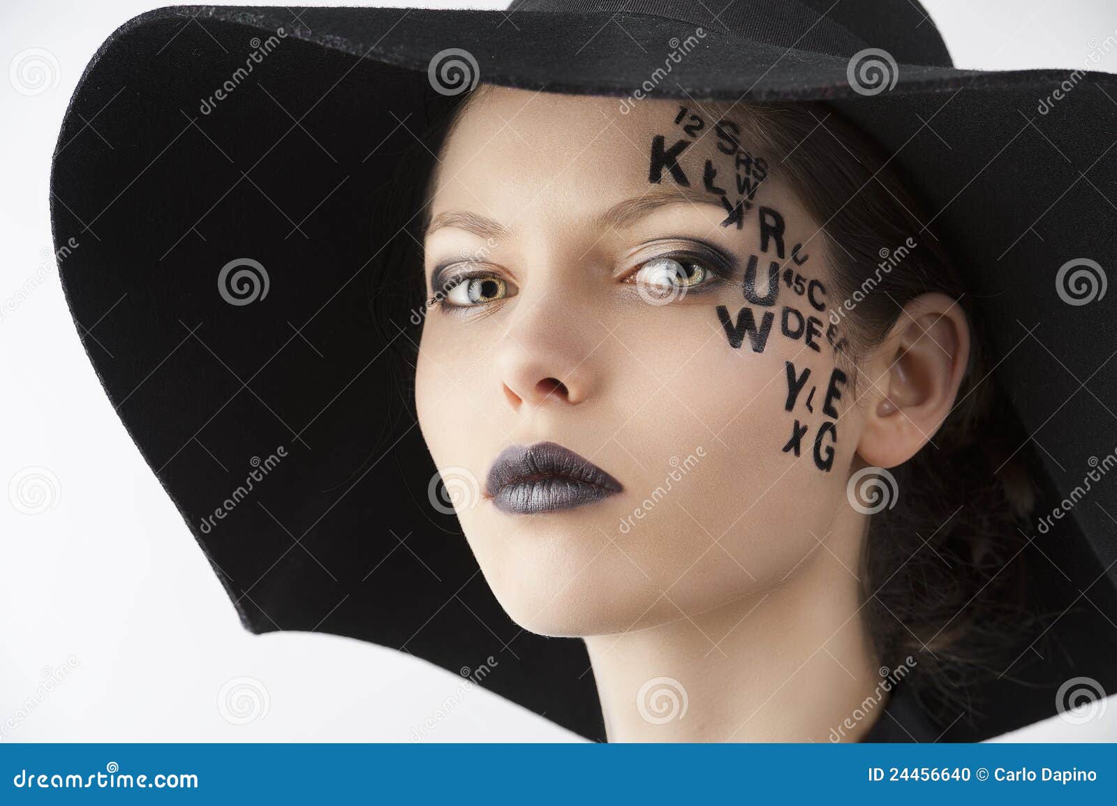 The Letter on the Face Creative Makeup Girl Stock Photo - Image of head ...