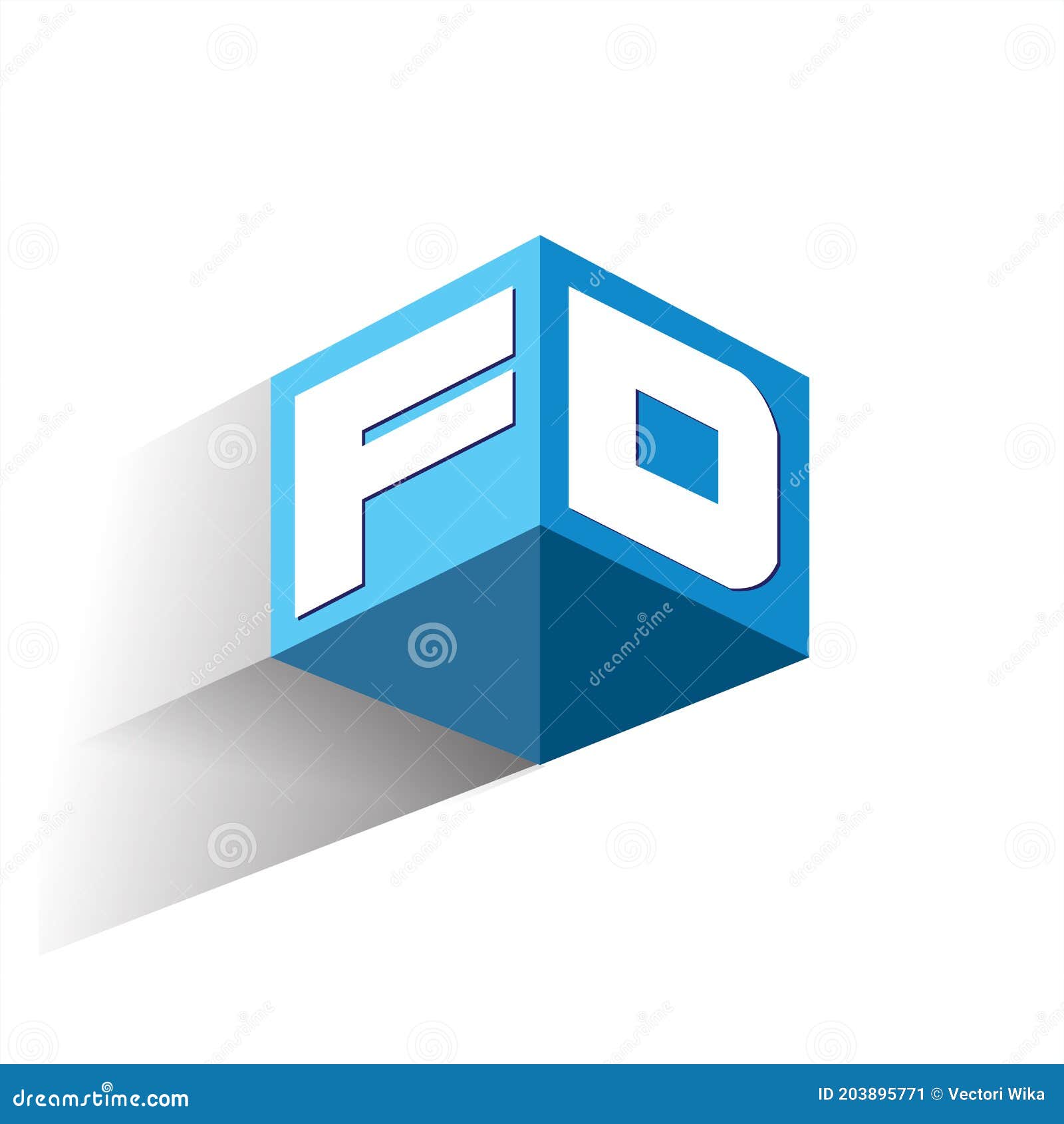 Letter FD Logo in Hexagon Shape and Blue Background, Cube Logo with ...