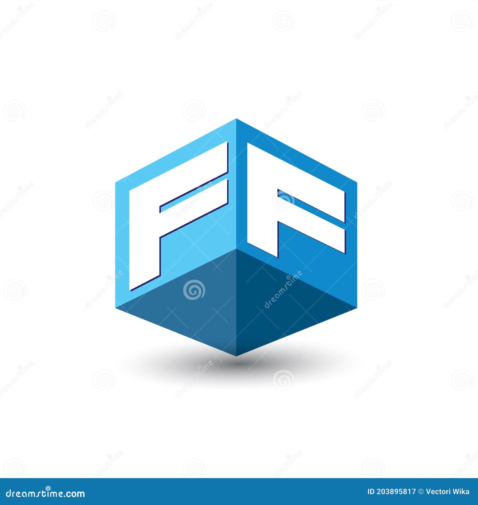 Letter FF Logo in Hexagon Shape and Blue Background, Cube Logo with ...