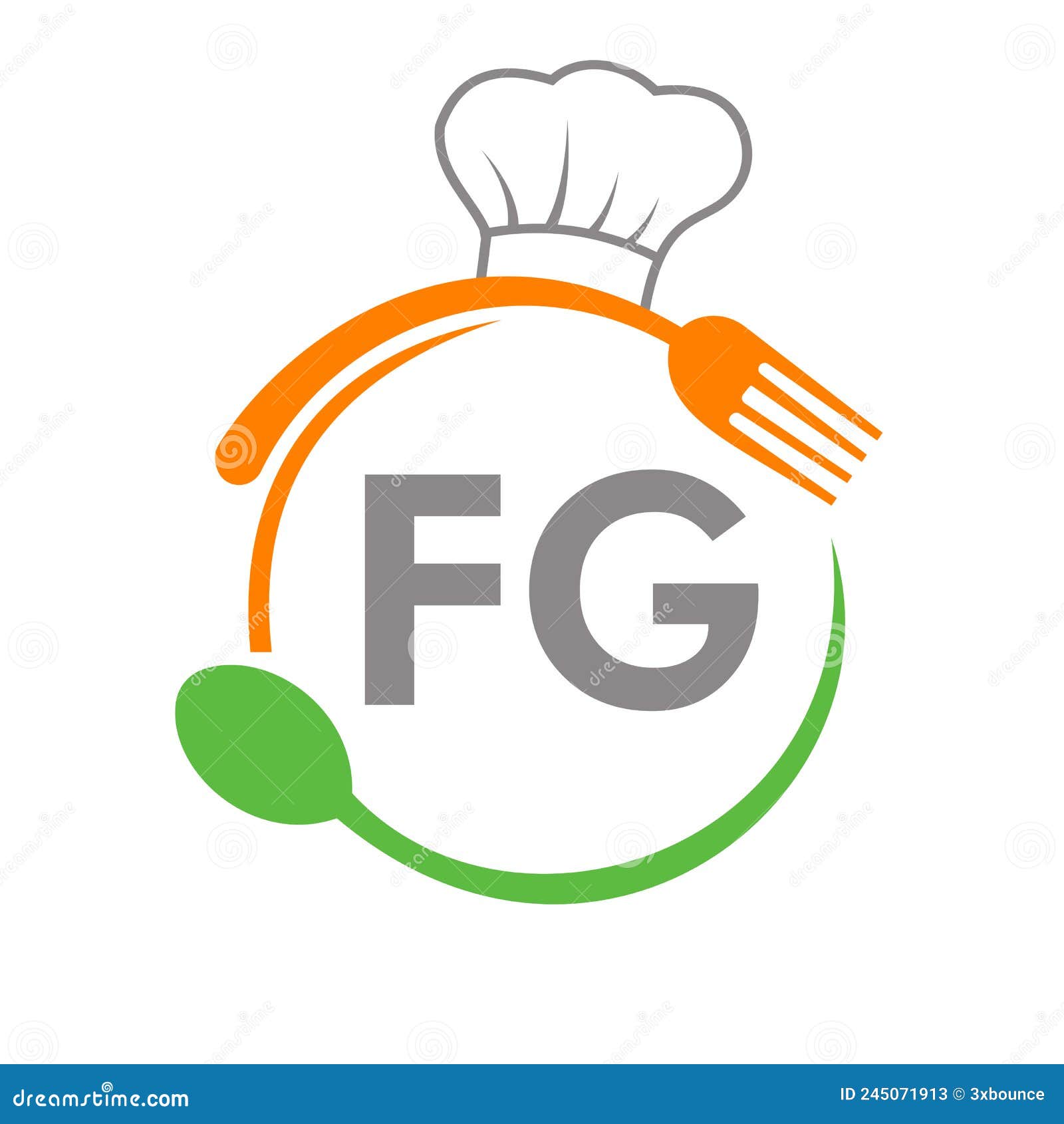 Letter FG Restaurant Logo with Chef Hat Spoon and Fork Template ...