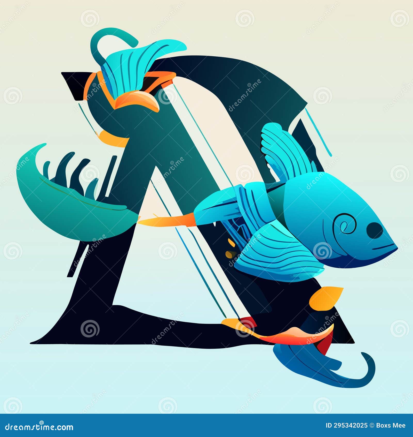 Letter a with Fish. Vector Illustration of a Stylized Letter Stock ...