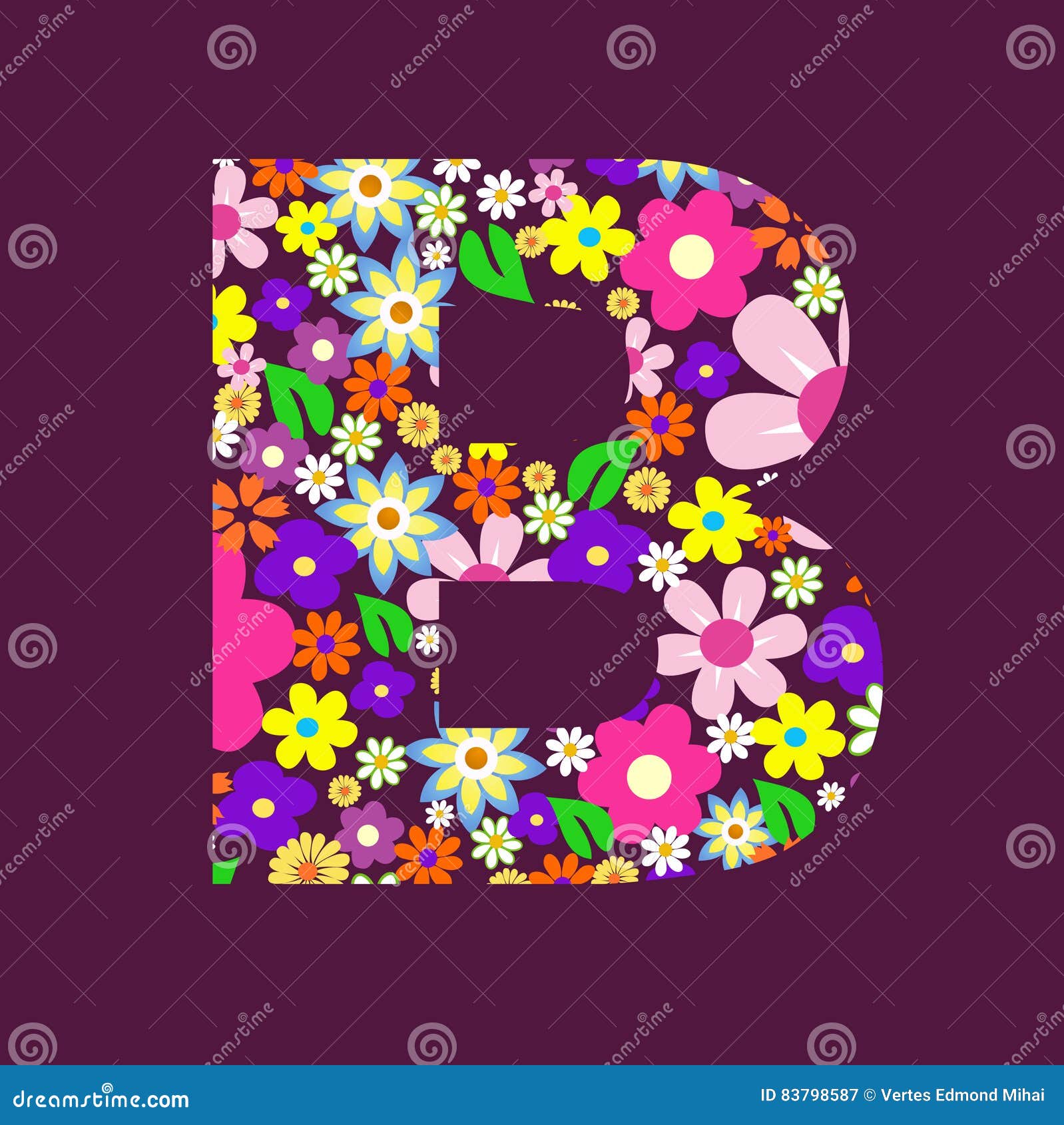 Letter of flowers B stock vector. Illustration of decoration - 83798587