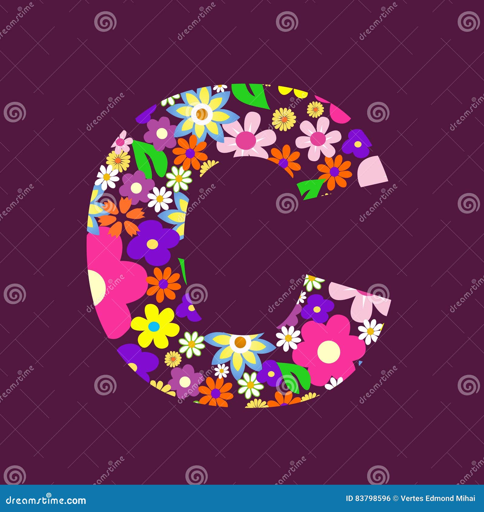 Letter of flowers C stock vector. Illustration of butterfly - 83798596
